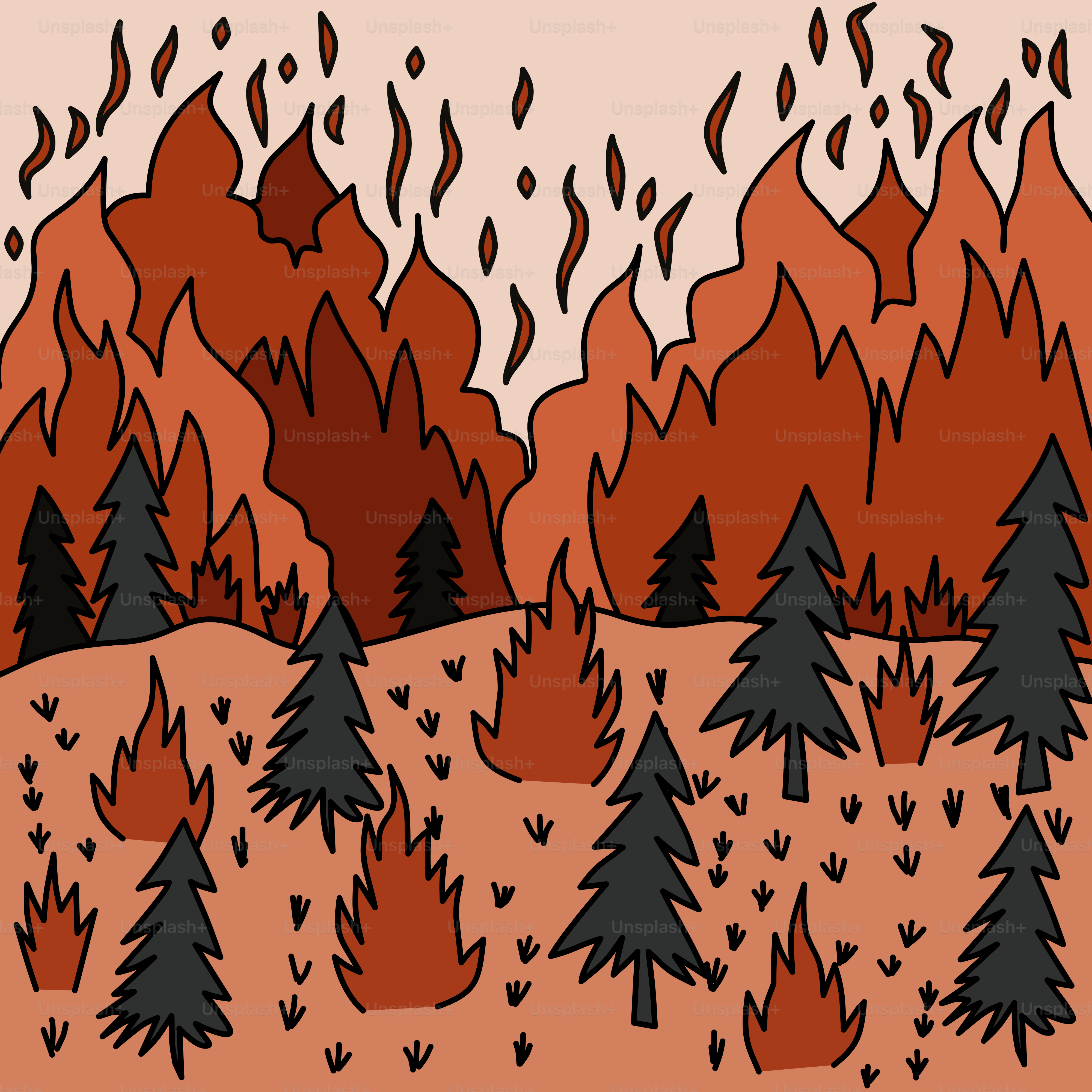 A drawing of a forest filled with lots of trees vector – Forest fires ...