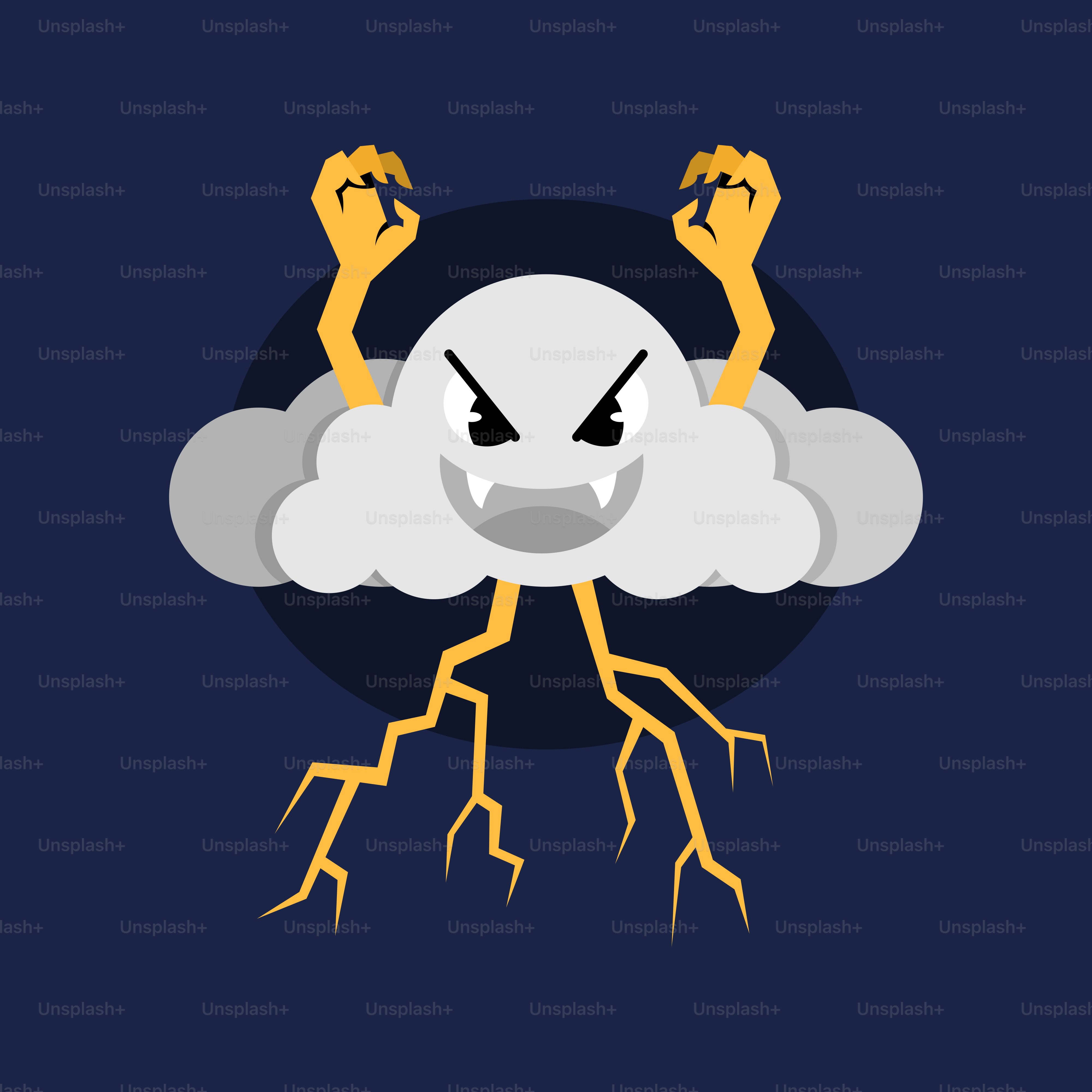 An angry cloud with a lightning bolt in the middle of it vector – Wind ...