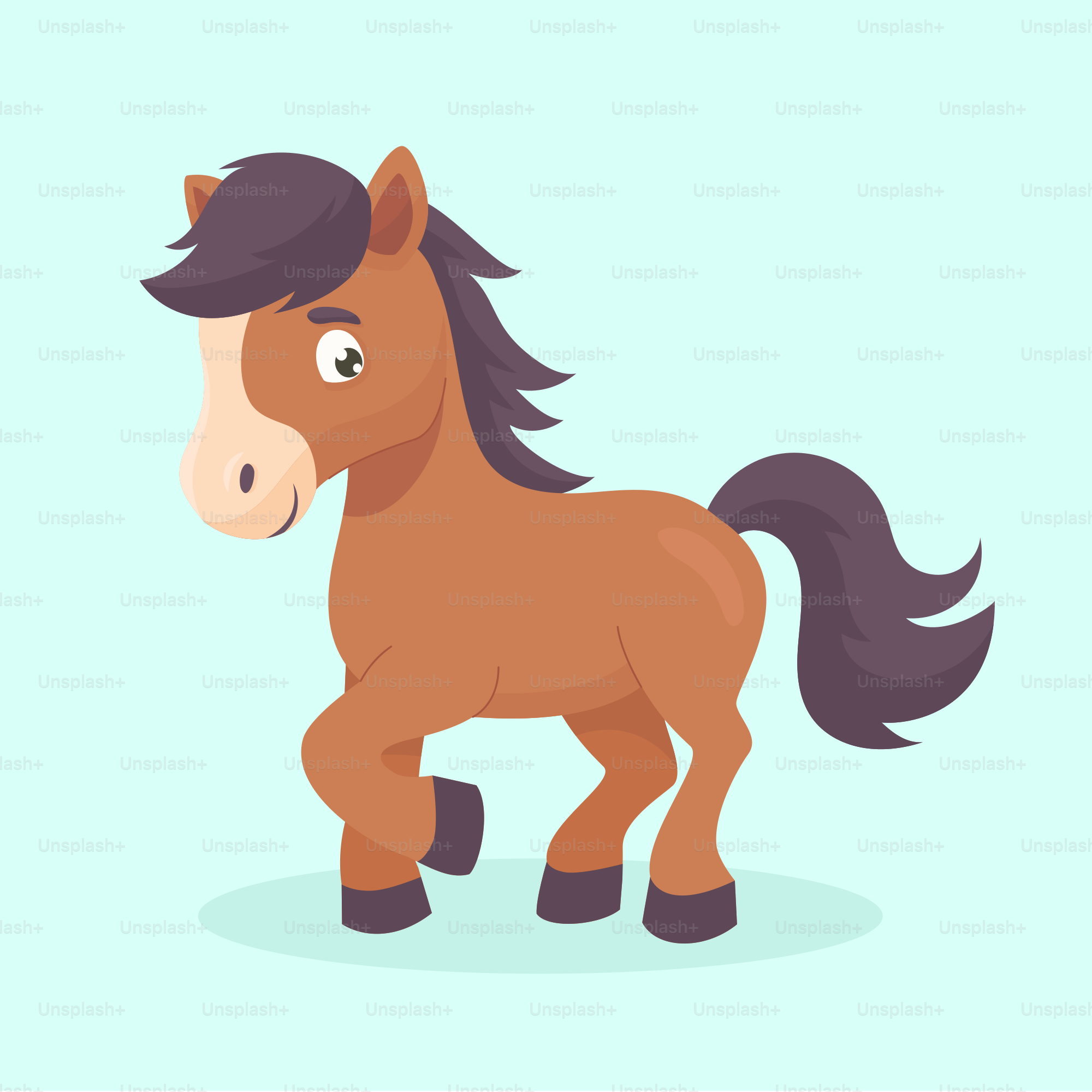 Vektor Seekor kuda coklat dengan surai hitam berdiri di kaki ...