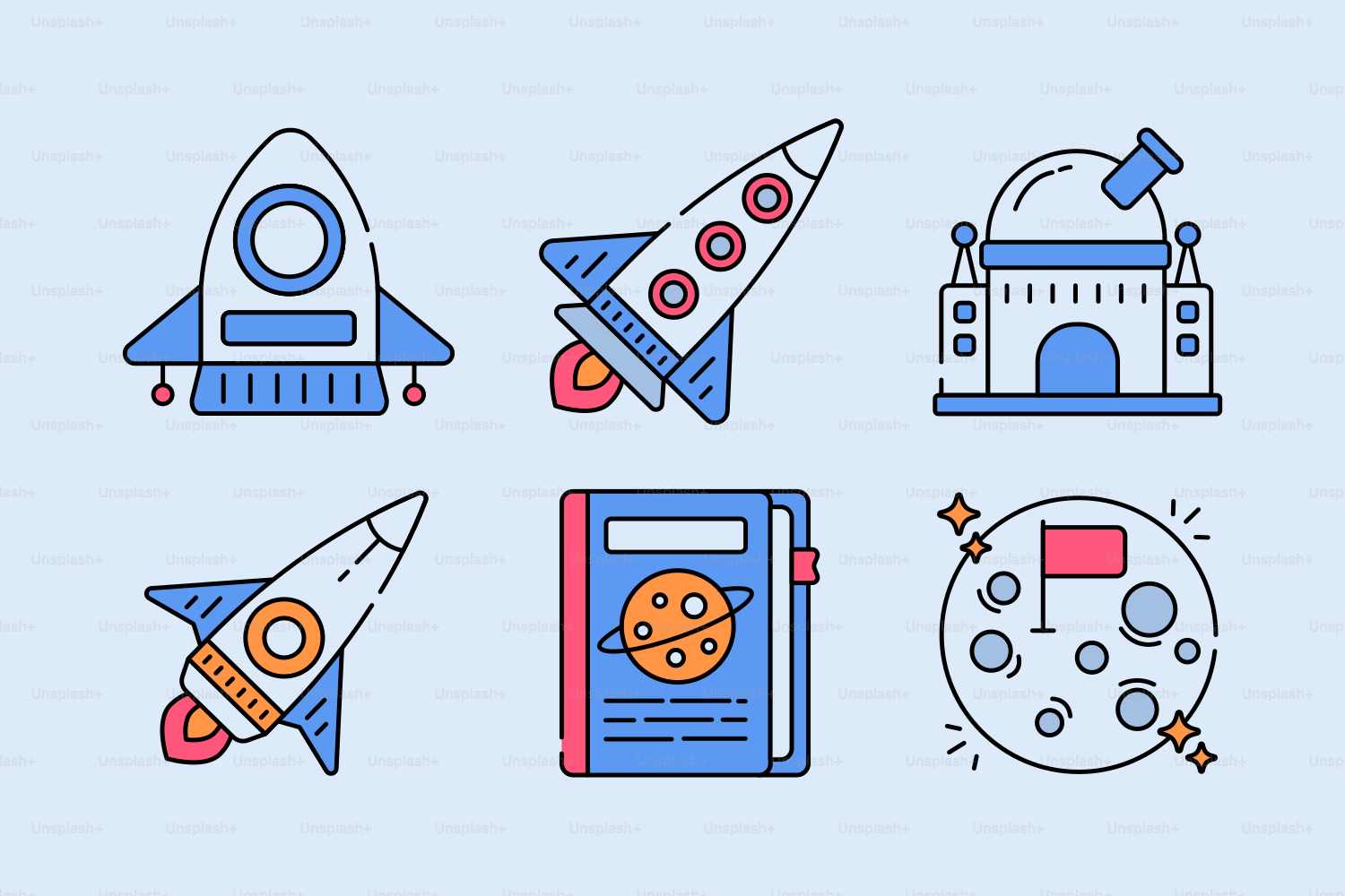 A bunch of different types of objects on a blue background vector ...