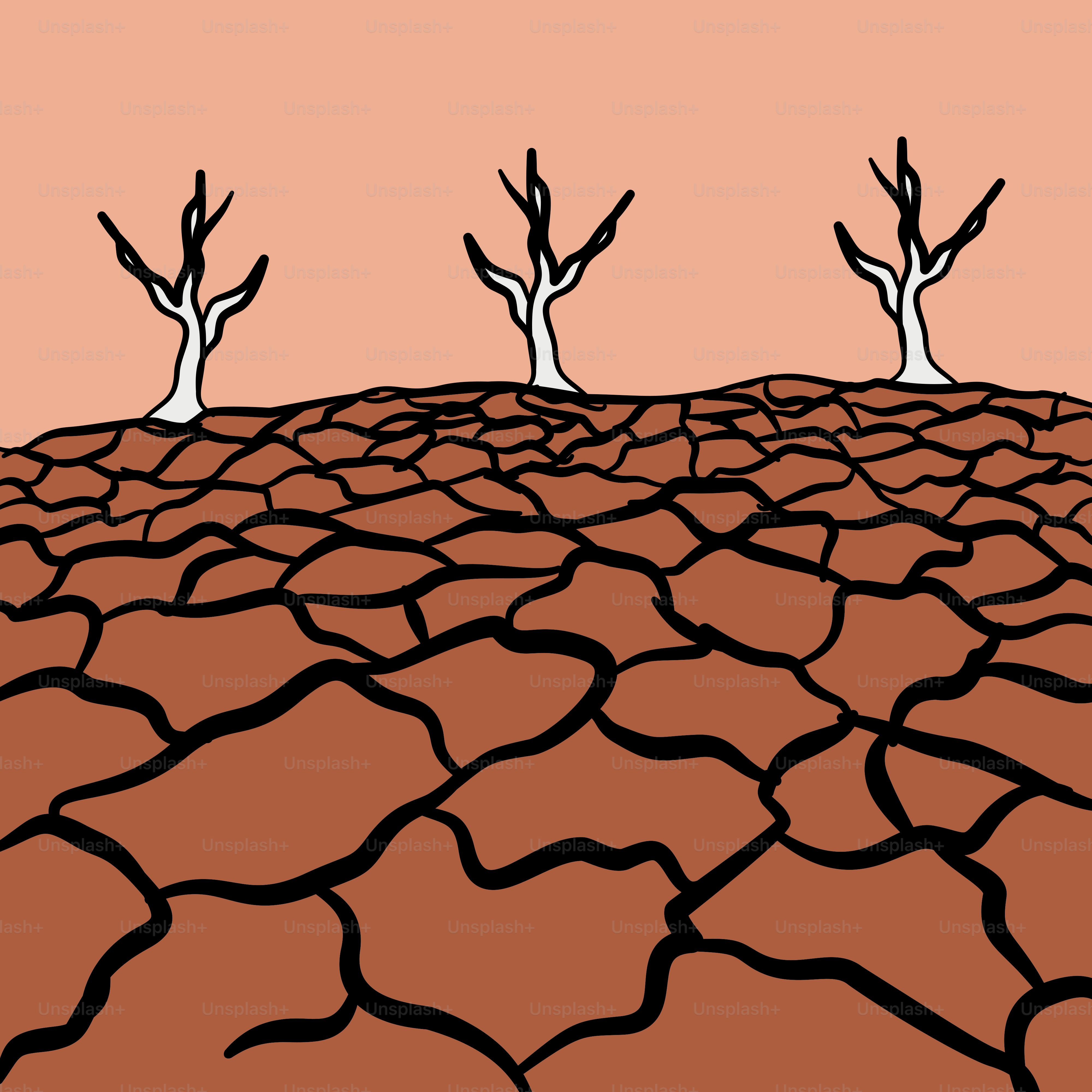A drawing of three trees standing in the middle of a desert vector ...