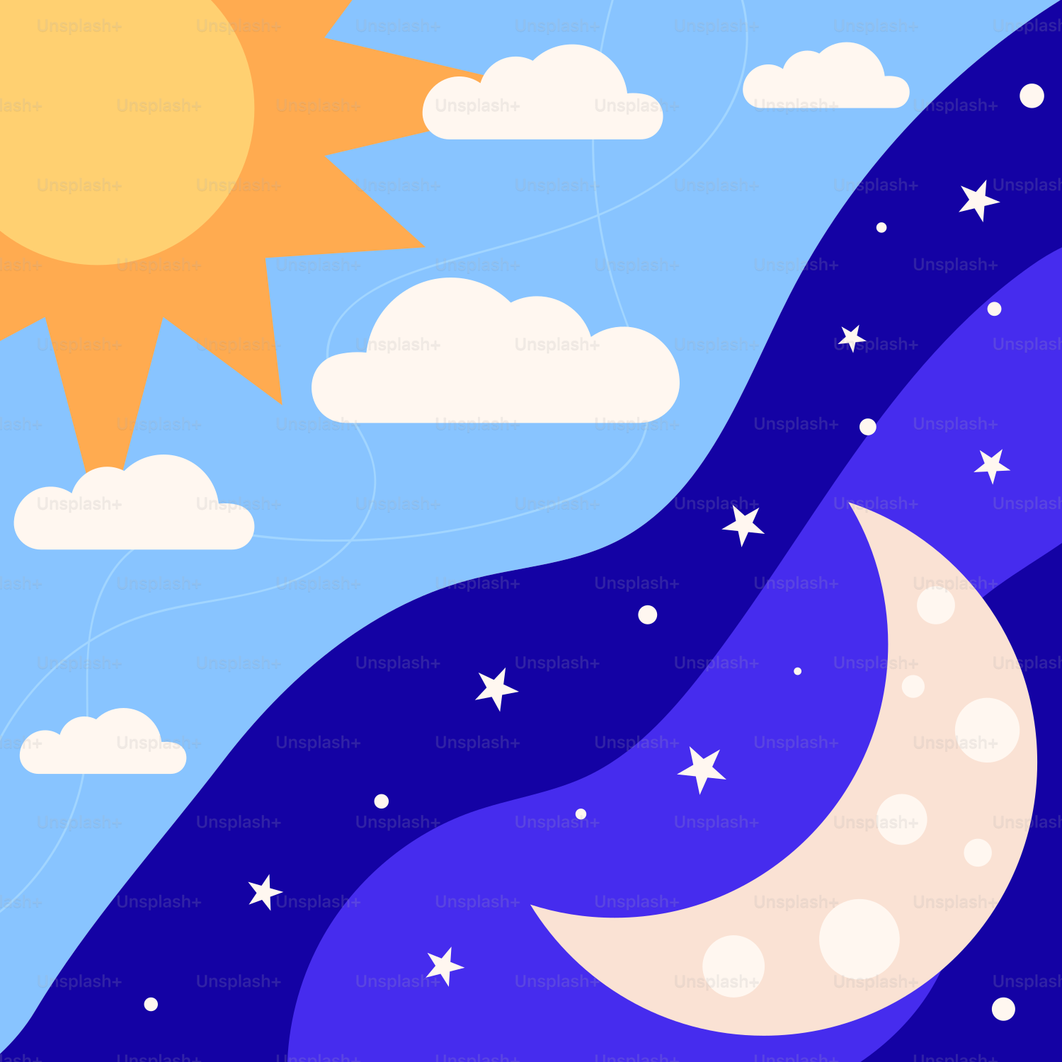 A painting of the sun and the moon in the sky vector – Moon Image on ...