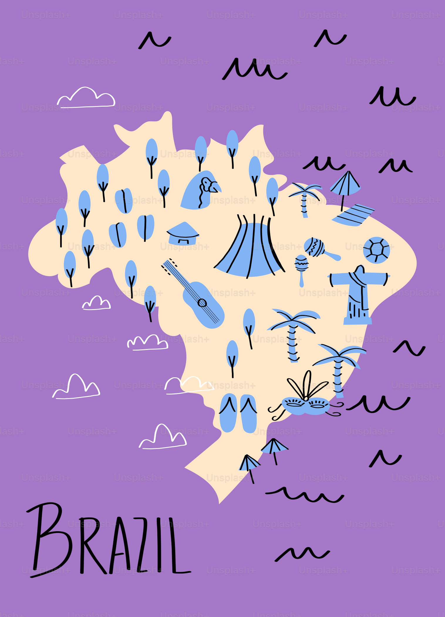 A drawing of a map of brazil on a purple background vector – Brazil ...