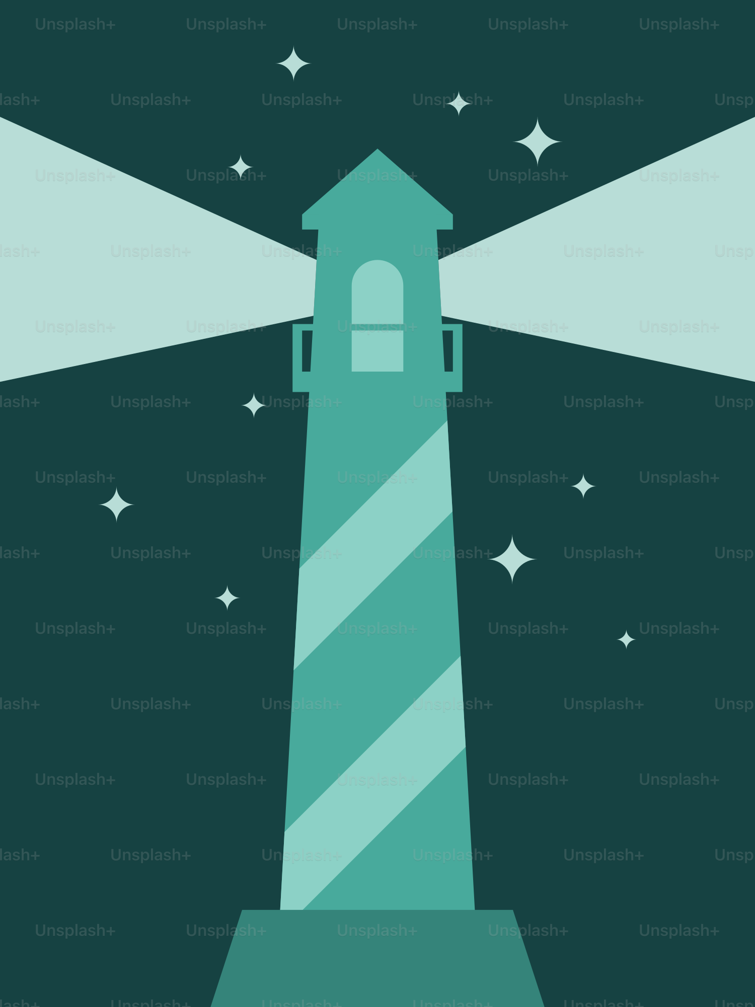 A green and white lighthouse with stars in the background vector ...