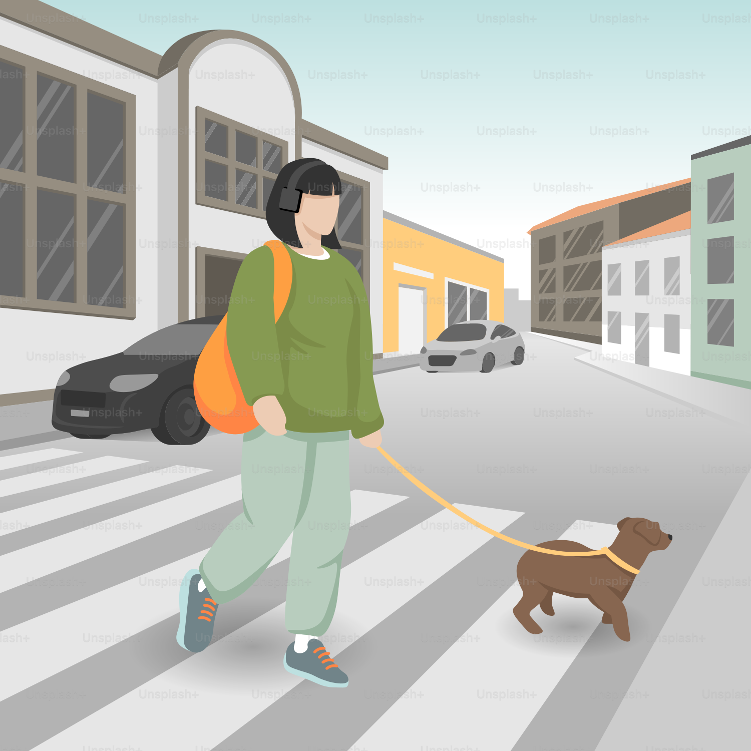 A person walking a dog across a street vector – Girl crossing road ...