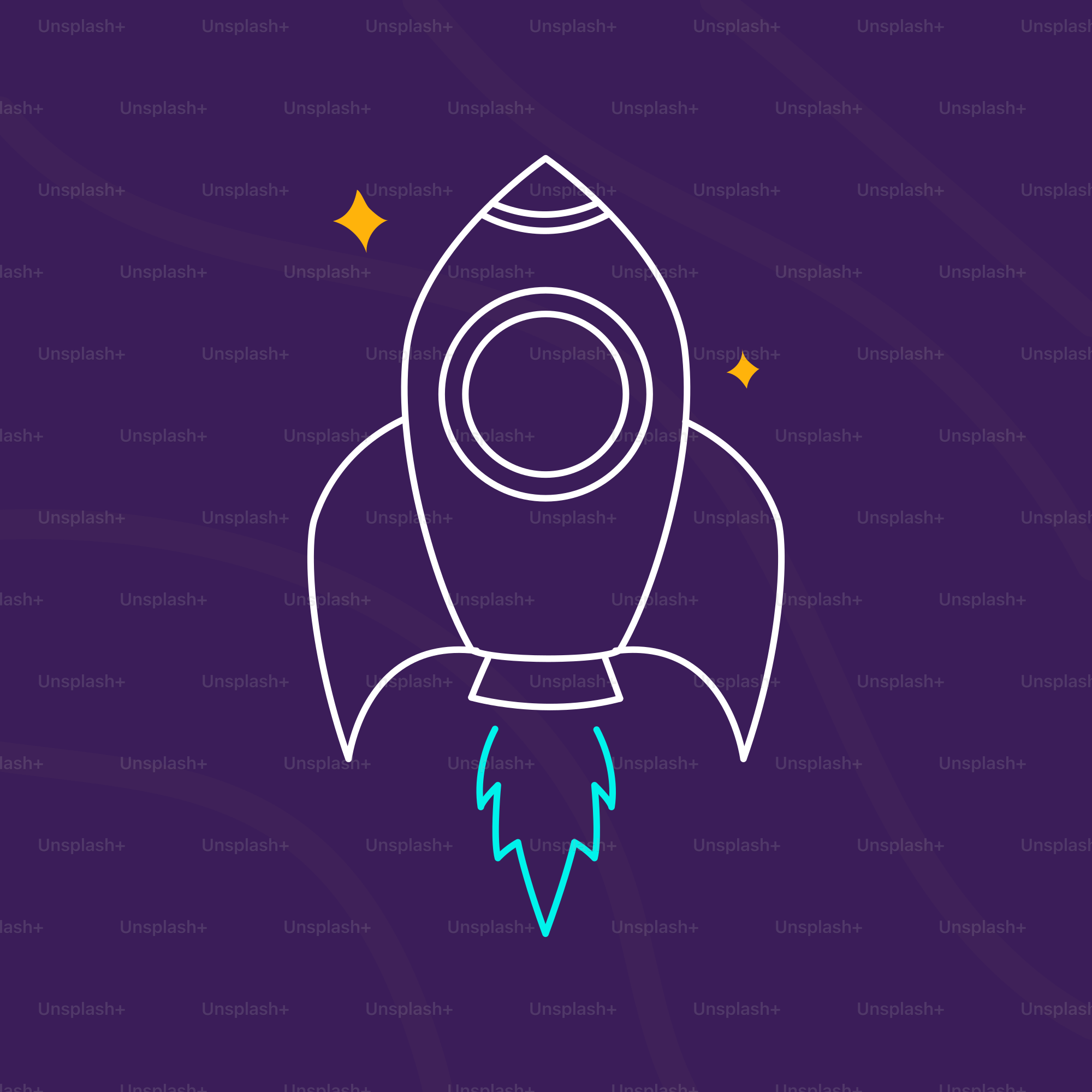 A line drawing of a rocket ship on a purple background vector – Space ...