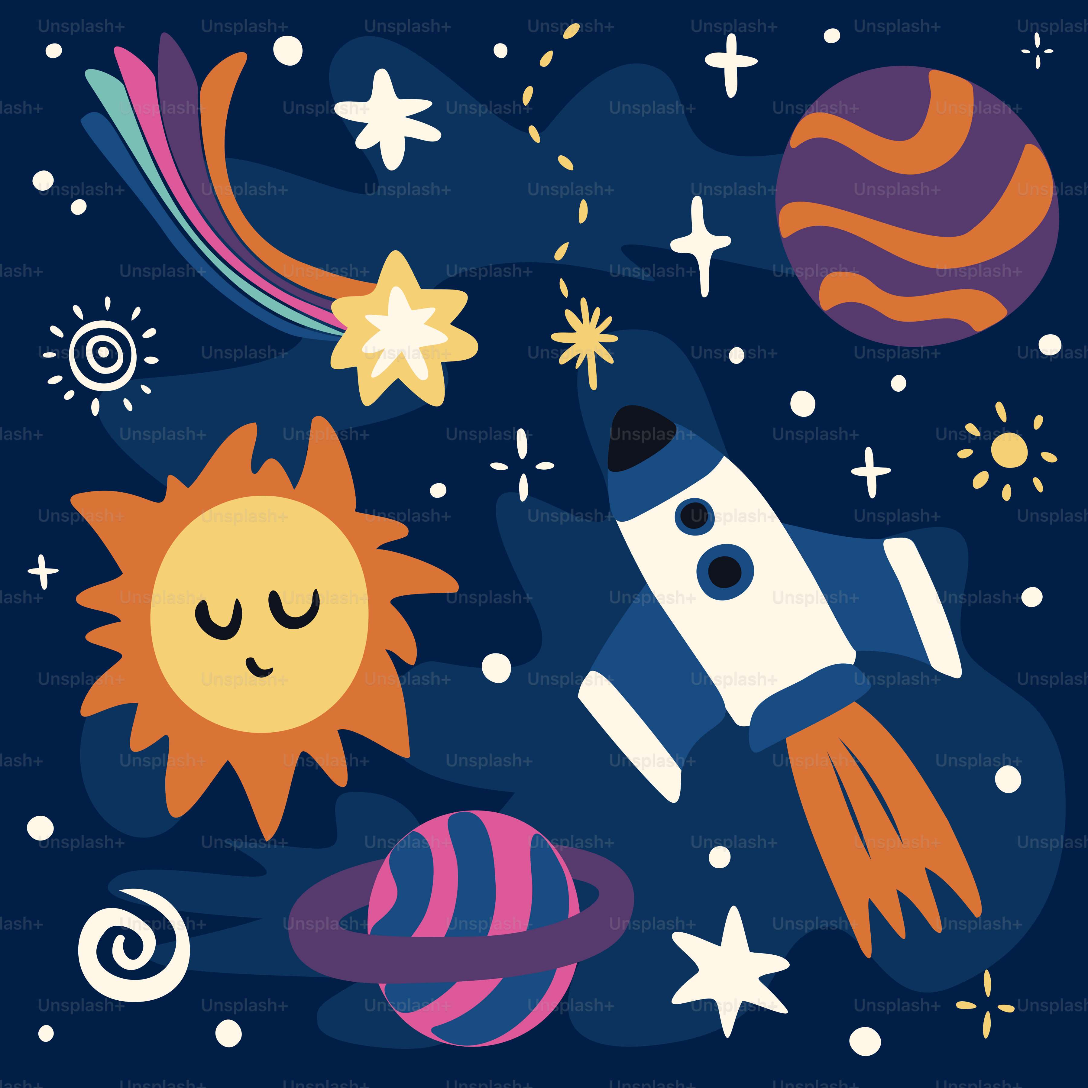 A poster with a rocket, sun, and stars on it vector – Space exploration Image on Unsplash