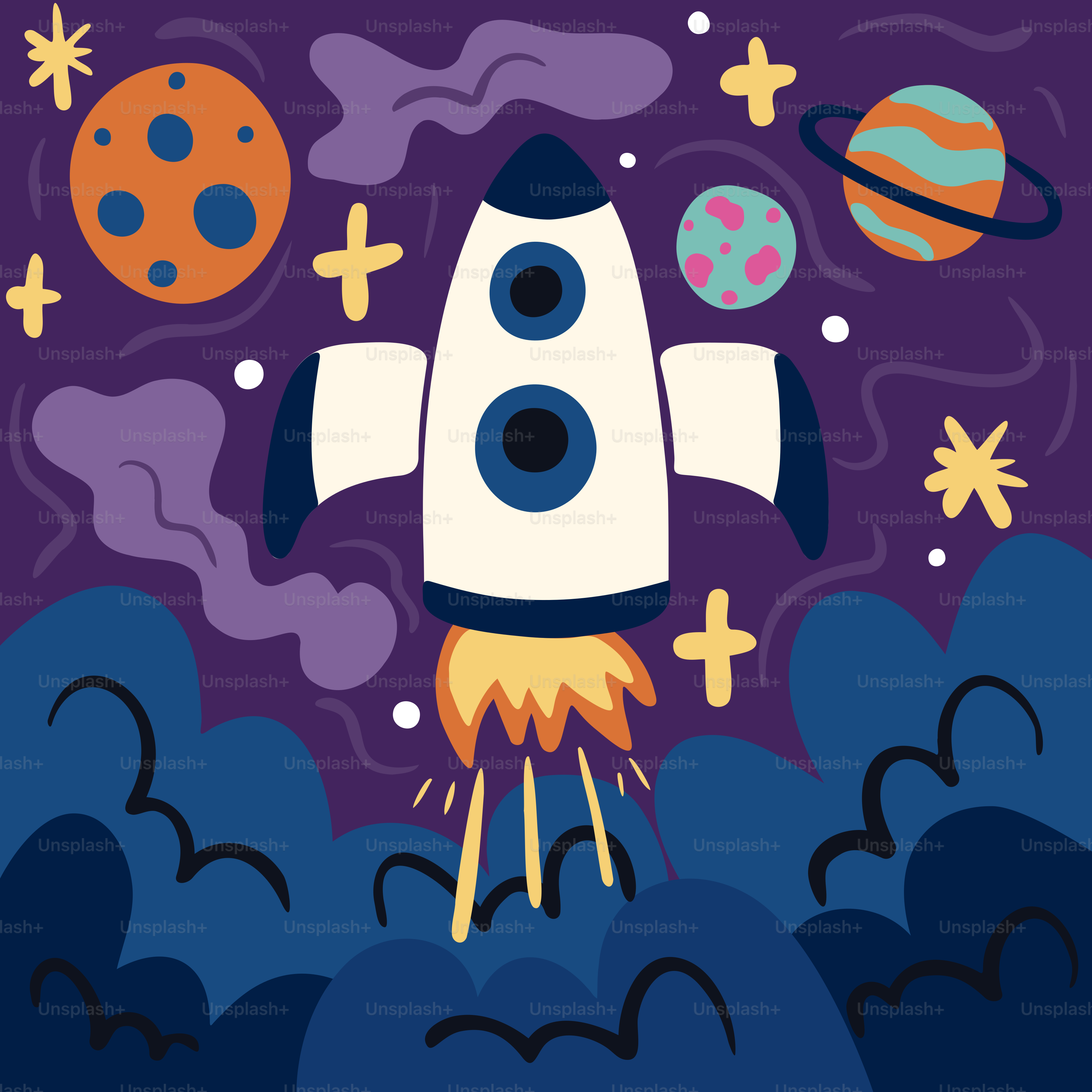 A cartoon space shuttle flying through the sky vector – Space ...