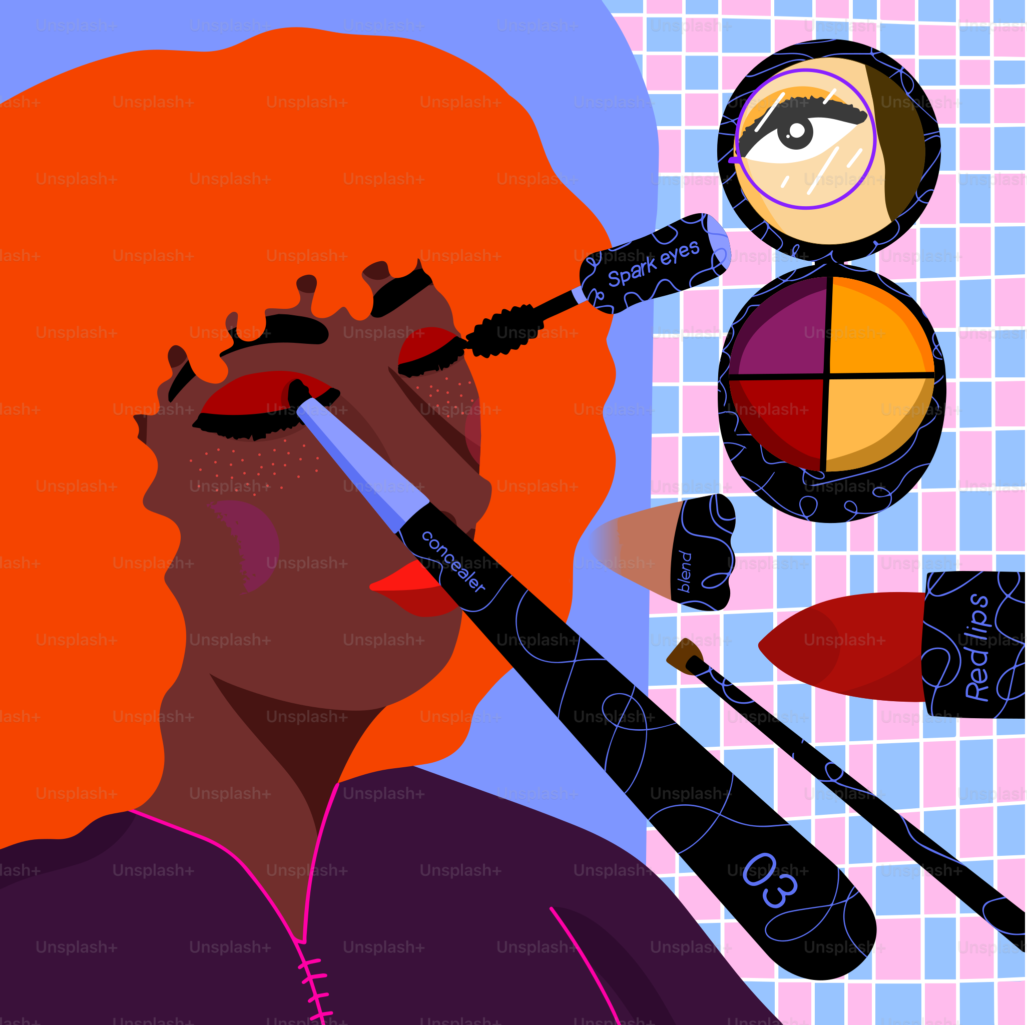 A woman with red hair and makeup brushes vector – Vector Image on Unsplash