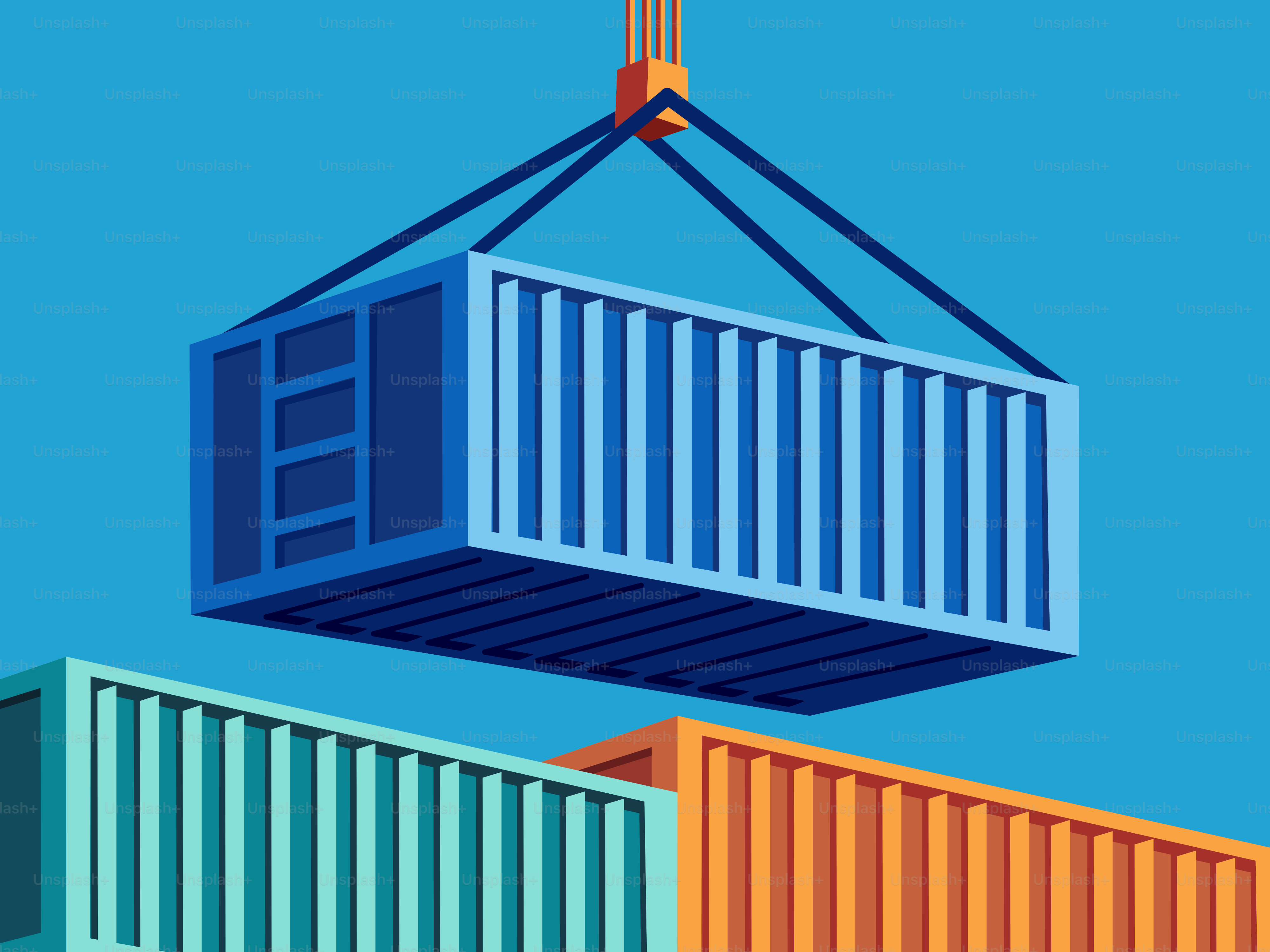 Una grúa levanta un contenedor en el suelo vector – Imagen de ...