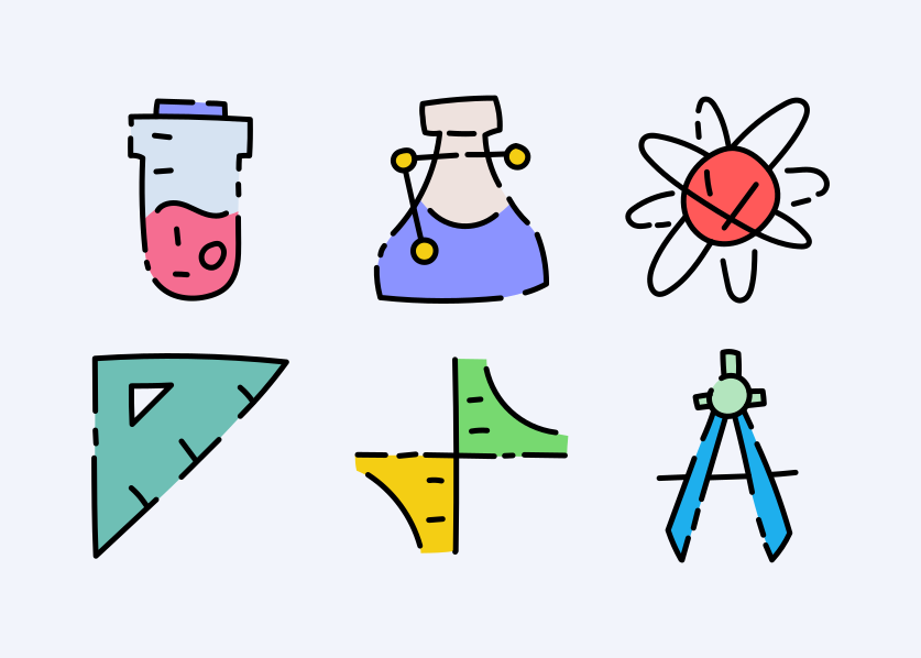 A drawing of different types of objects on a white background vector ...
