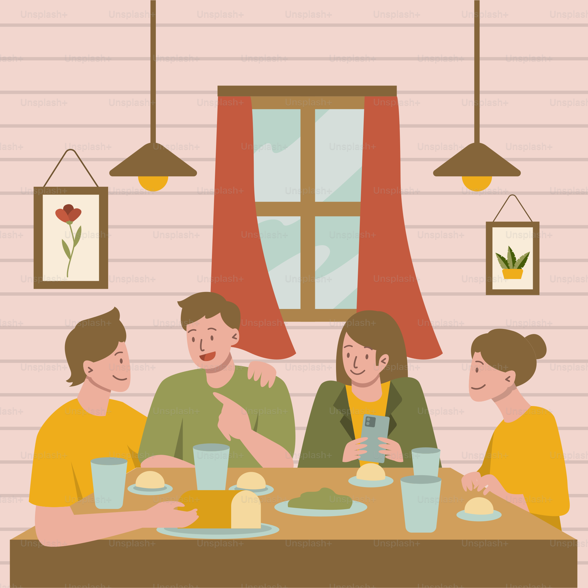 Un groupe de personnes assises autour d’une table vectoriel – Image de ...