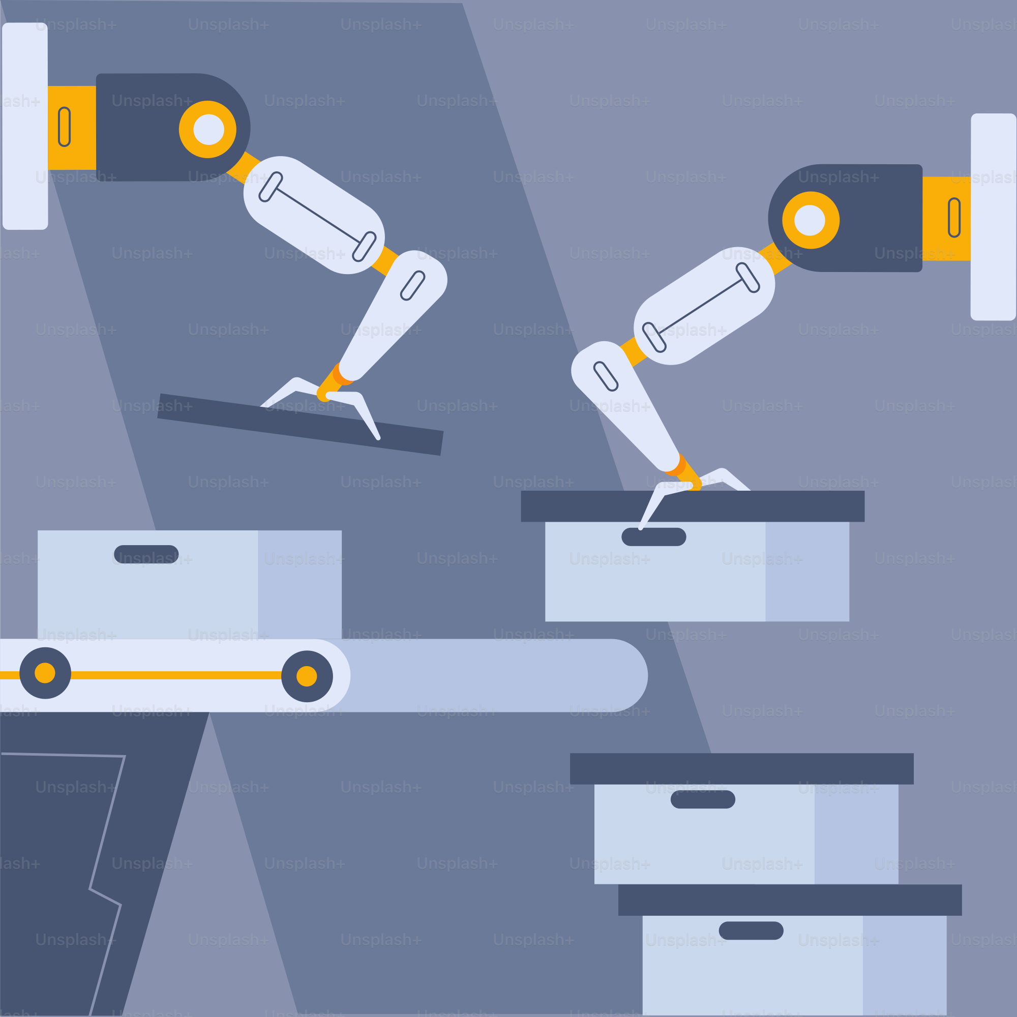 Vektor Sebuah robot bergerak di sepanjang ban berjalan – Gambar ...