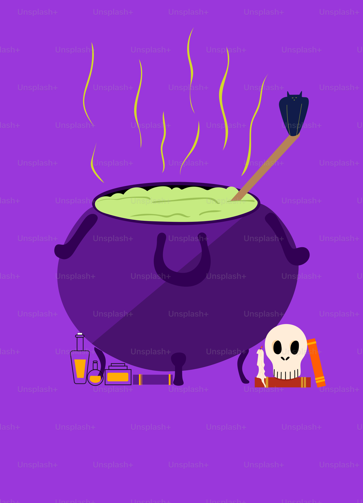A purple pot with a skull sitting next to it vector – Spooky Image on ...