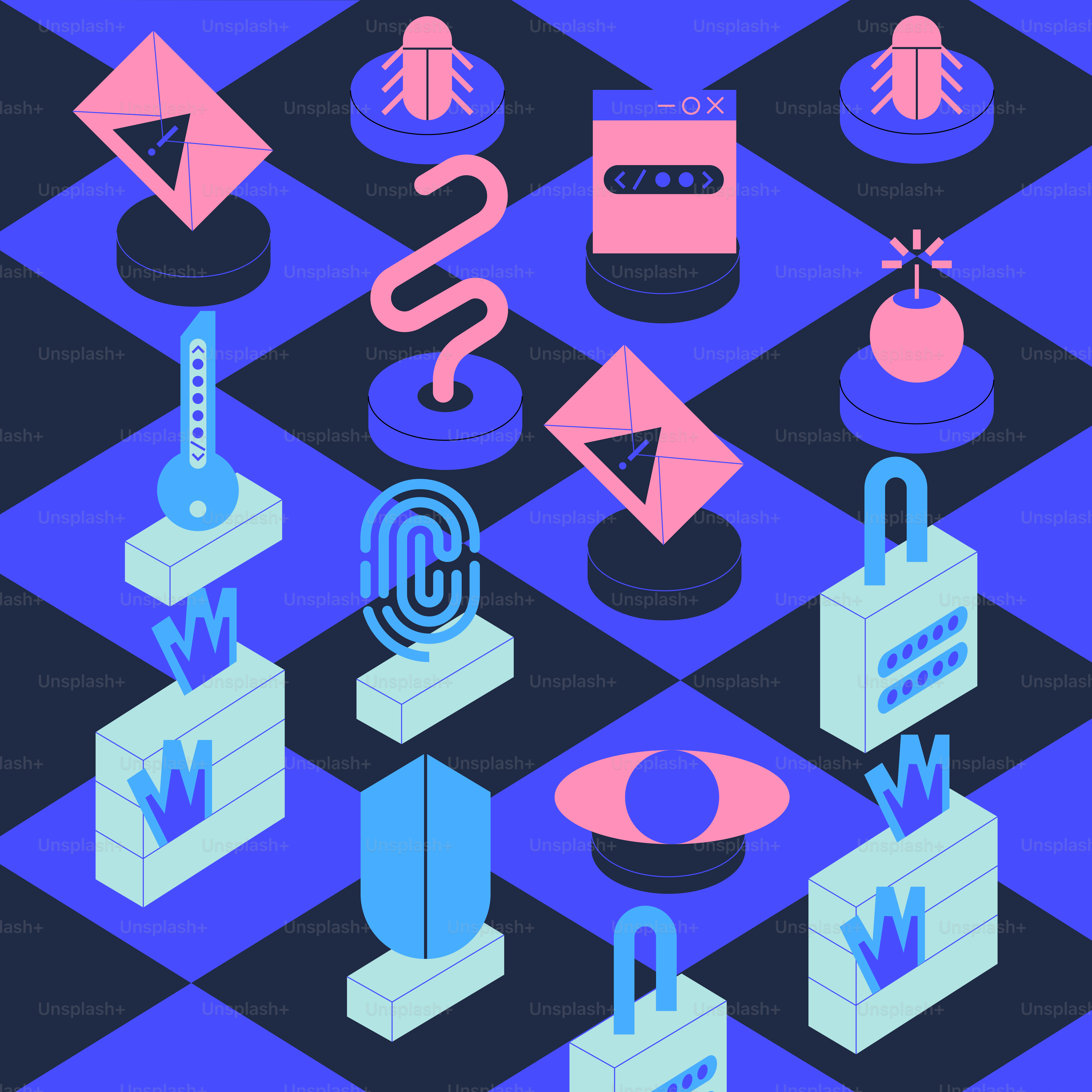 A blue and pink background with various objects vector – Firewall Image ...