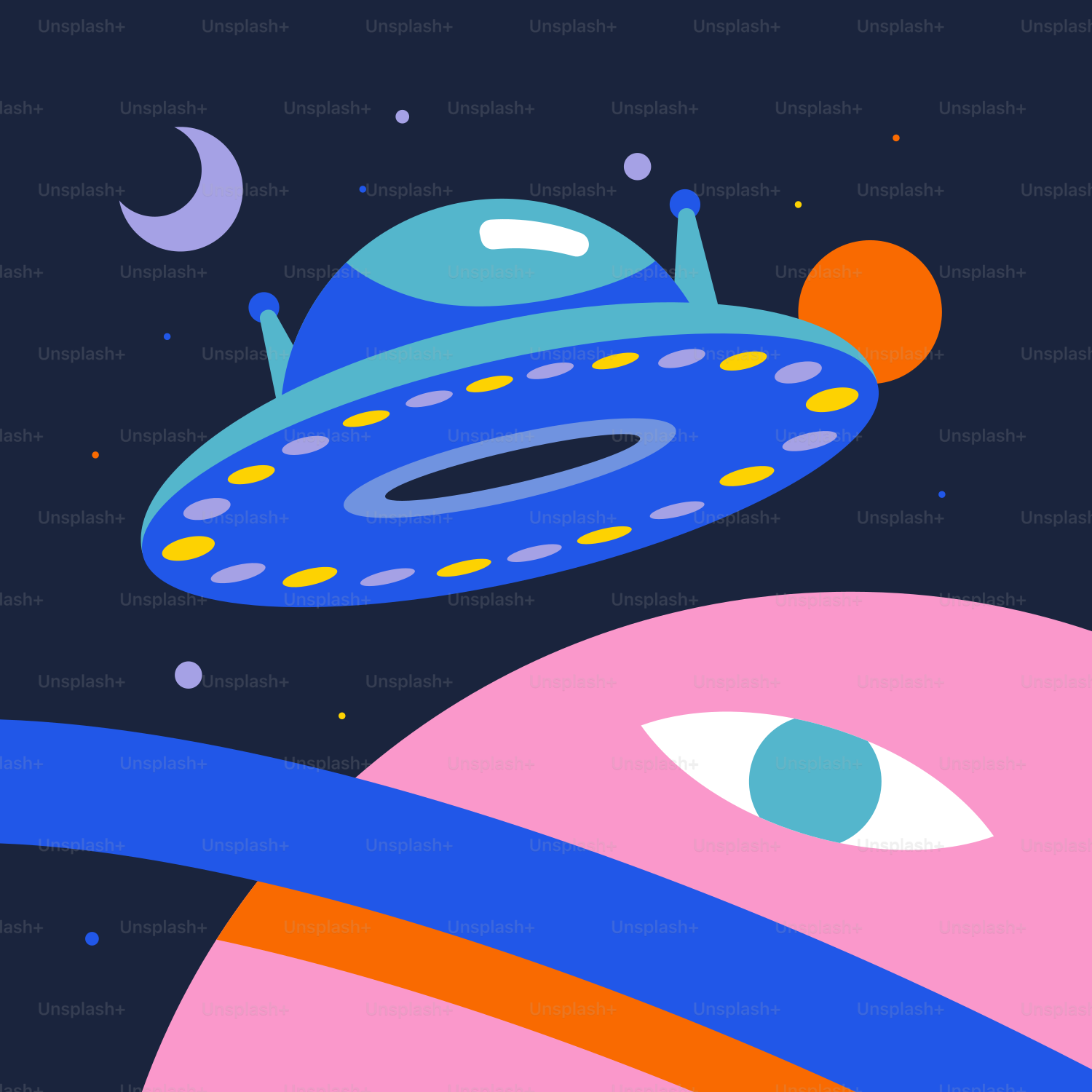 Vektor Kartun pesawat ruang angkasa yang terbang di atas planet ...