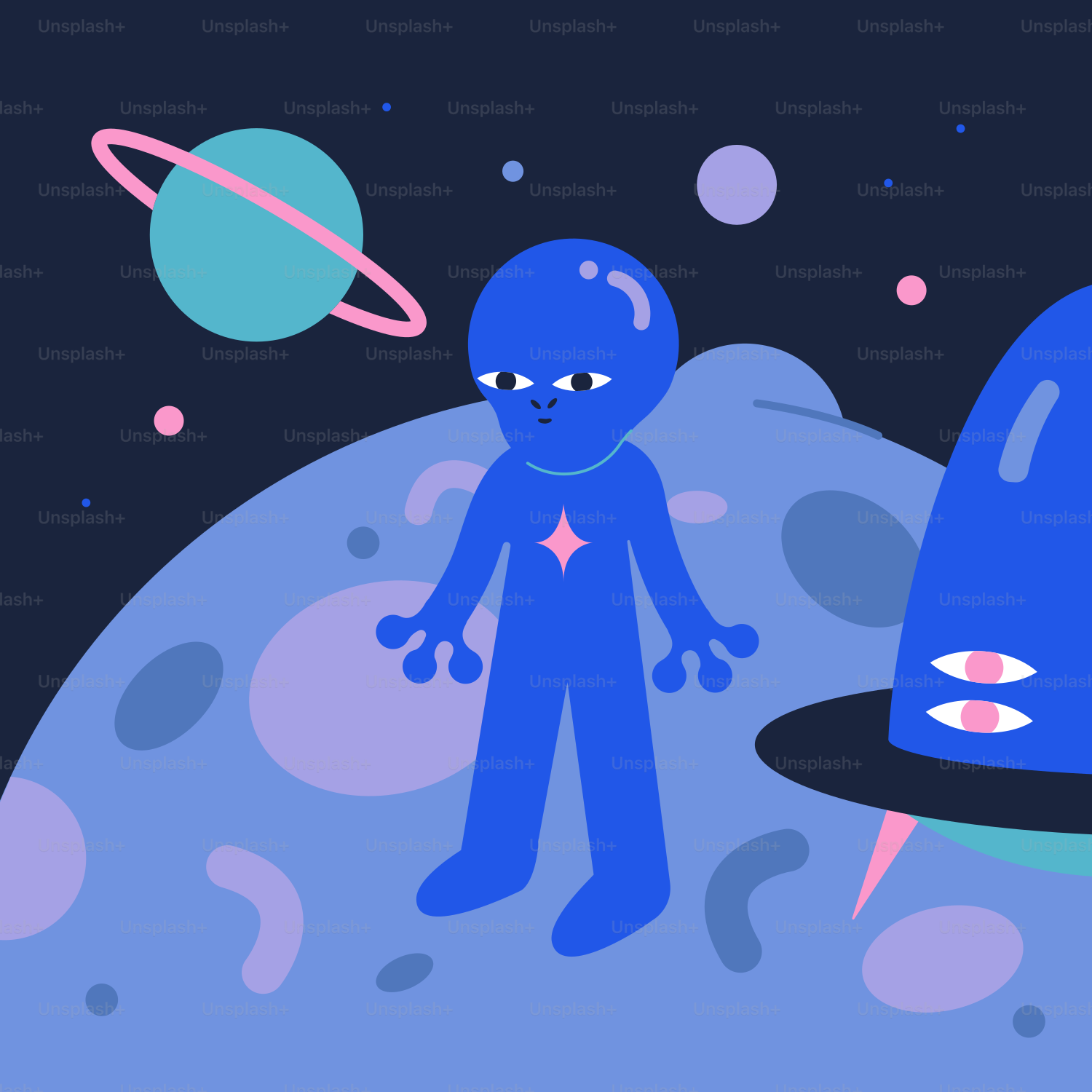 Vektor Alien biru berdiri di atas planet biru – Gambar Antariksa di ...