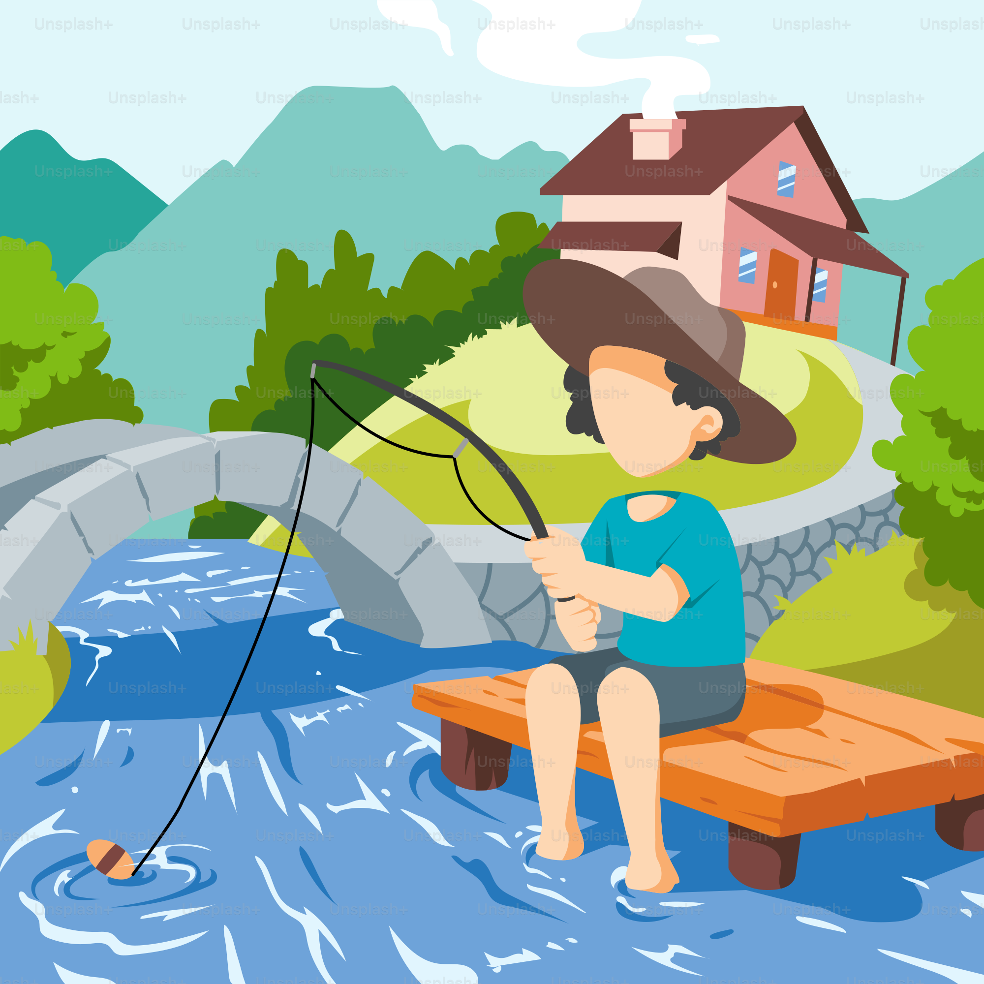 A person sitting on a bench with a fishing rod vector – Fishing Image ...