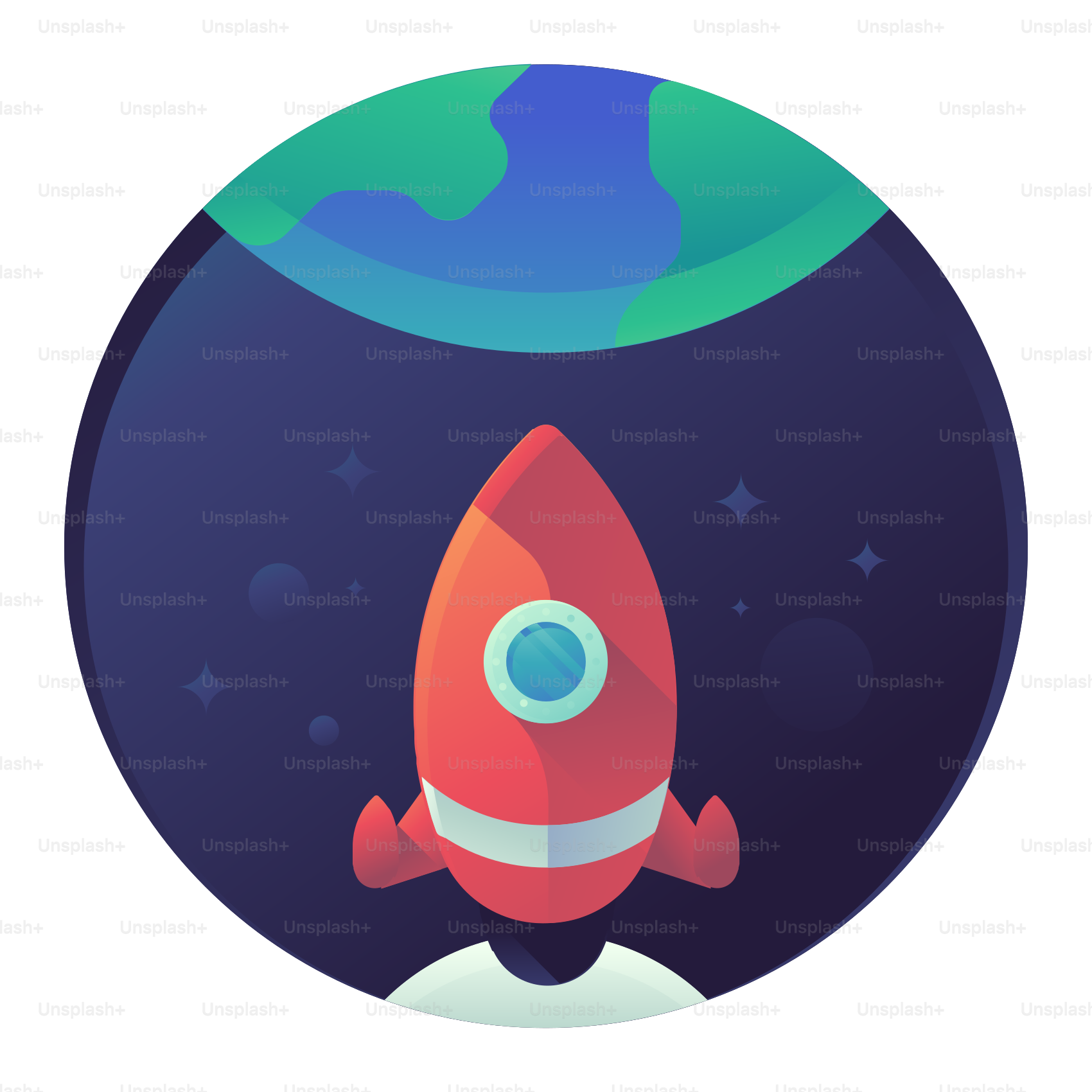 A red rocket is flying through the air vector – Round icon Image on ...