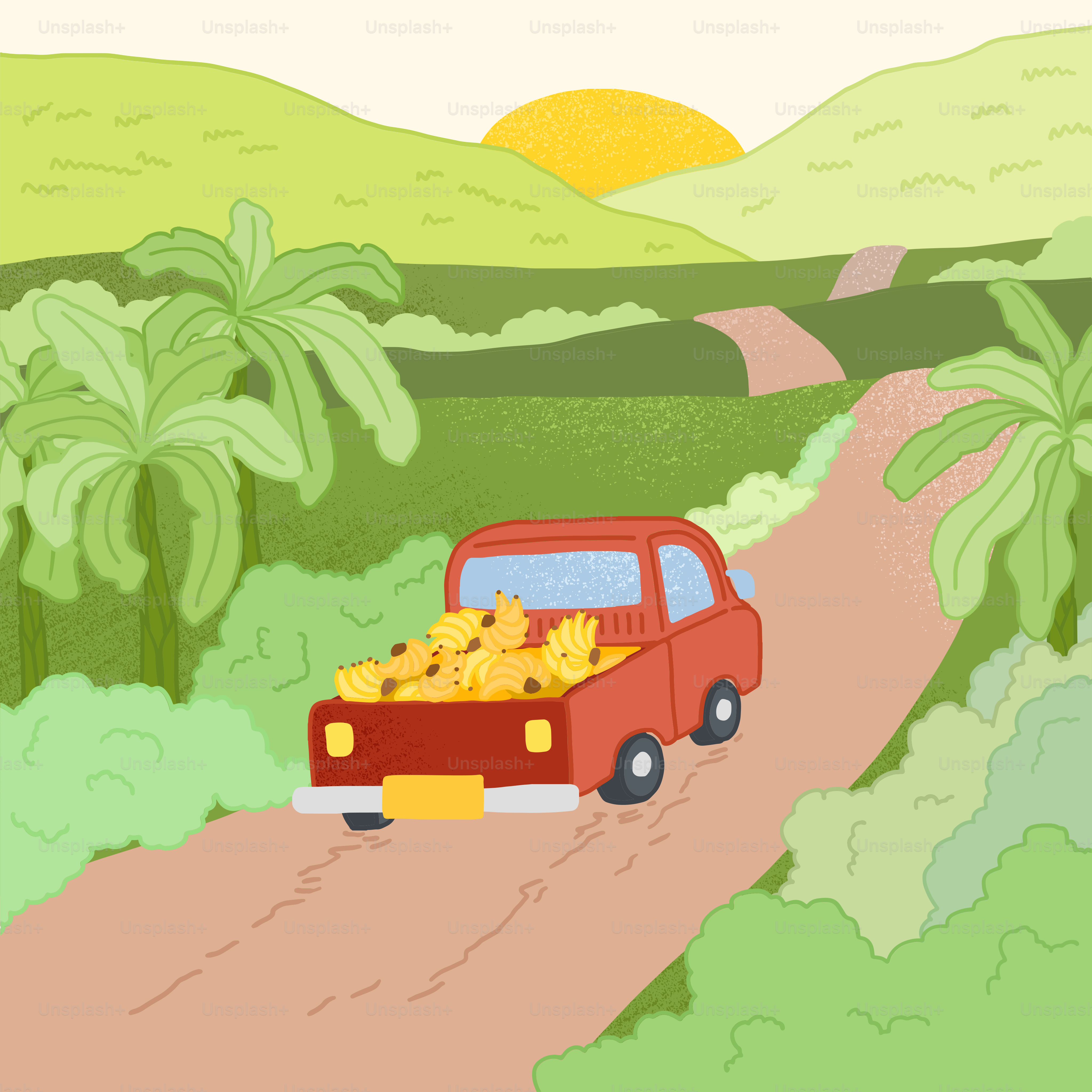 Vektor Sebuah truk merah melaju di jalan tanah – Gambar Wallpaper di ...