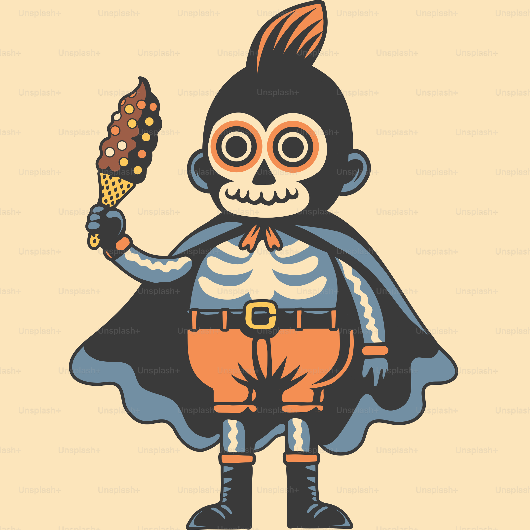 A skeleton dressed as a skeleton holding an ice cream cone vector ...