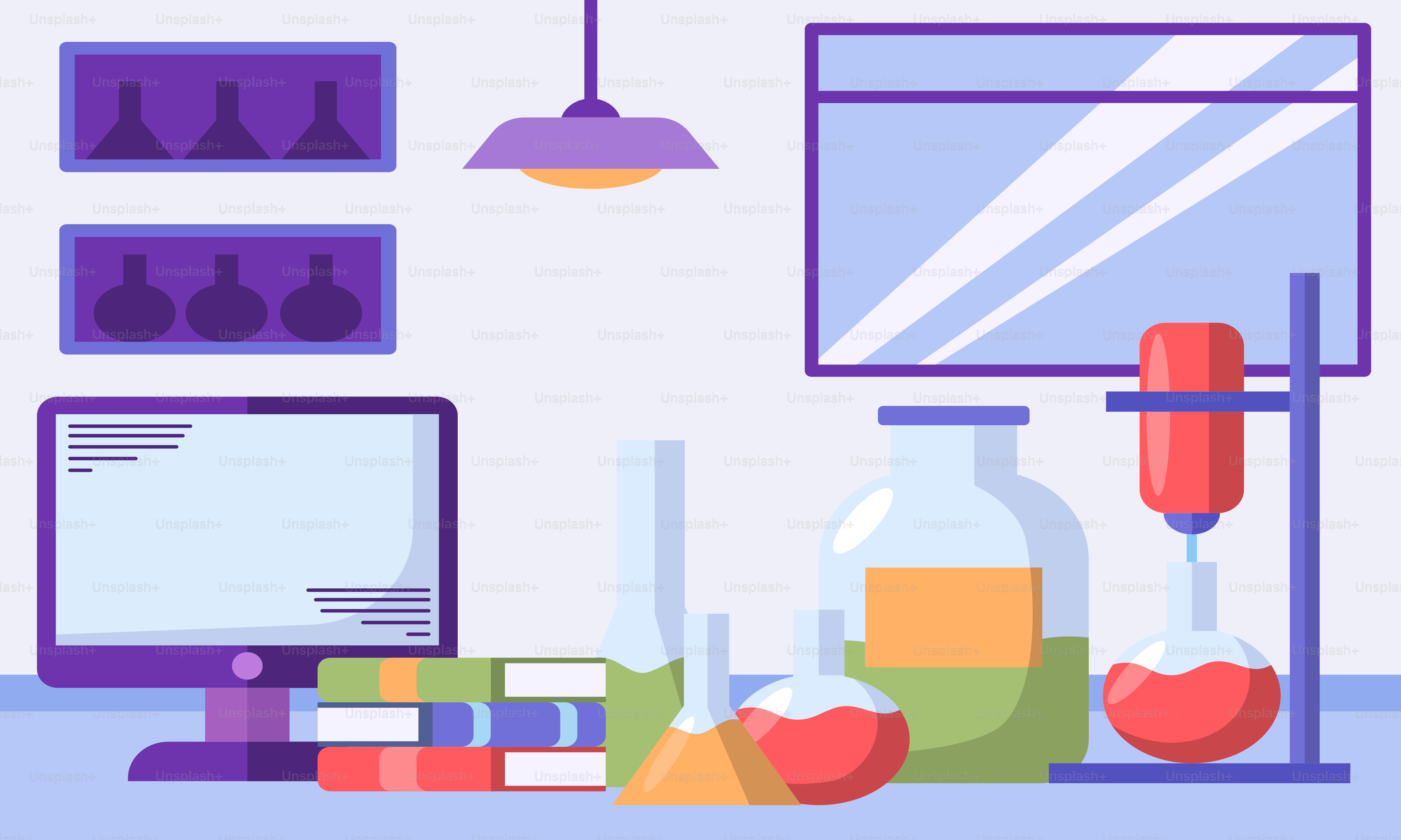 A computer desk with a monitor and a lot of books vector – Lab Image on ...