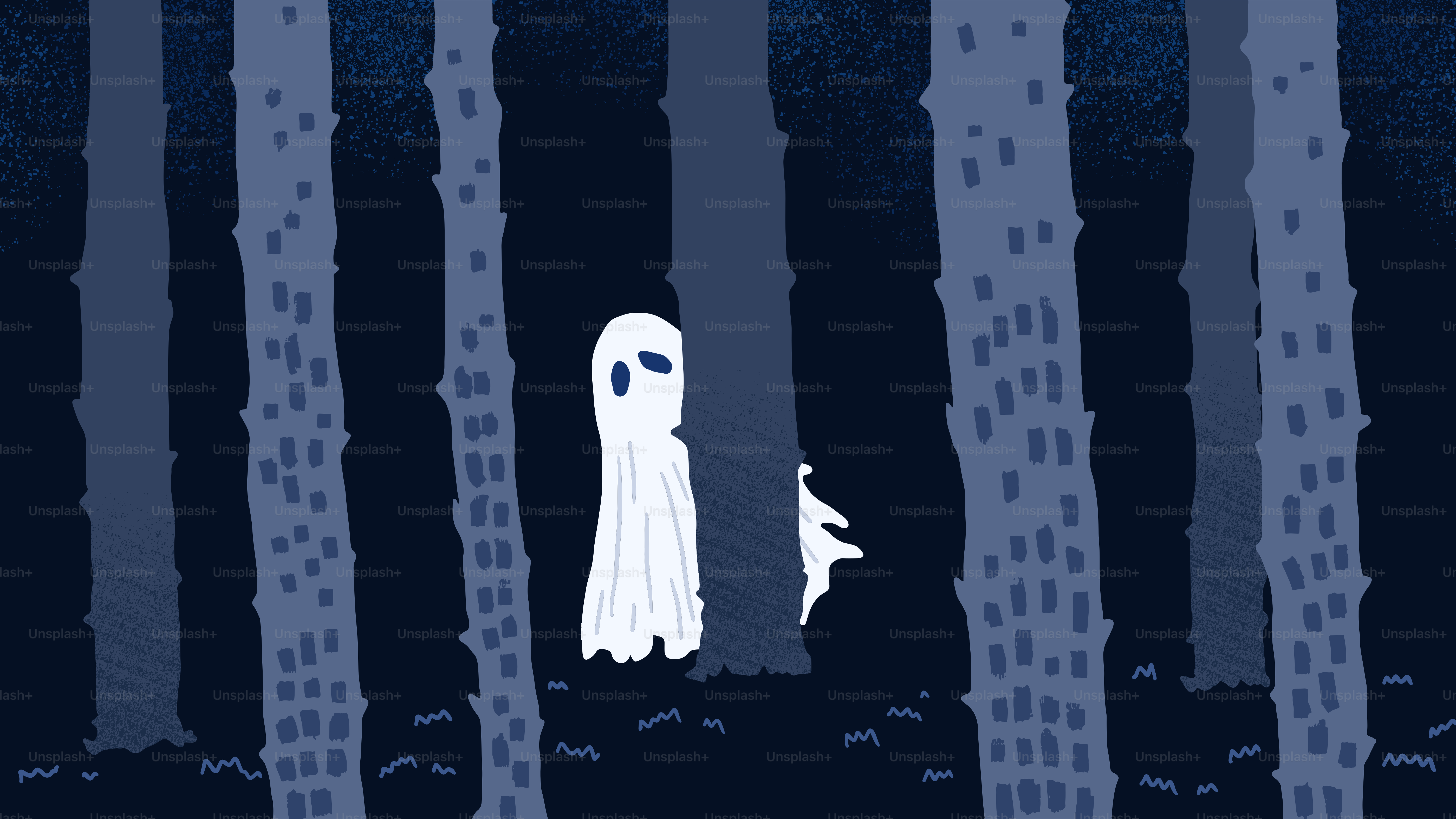 A ghost standing in the middle of a forest vector – Halloween Image on ...
