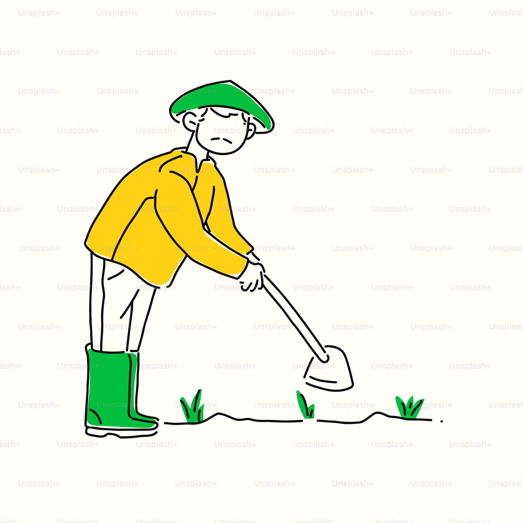 Un dibujo de un hombre cavando en la hierba vector – Imagen de ...