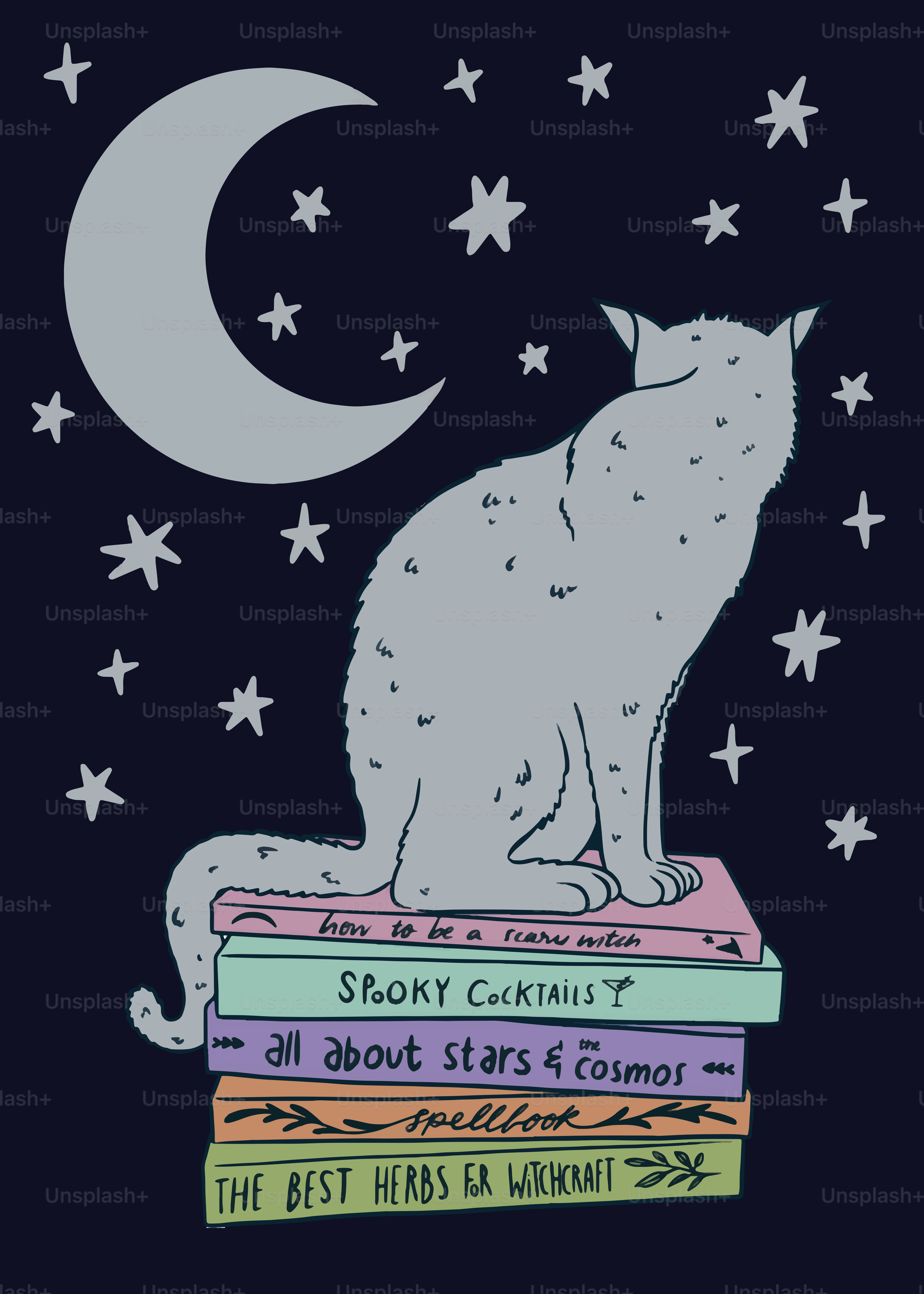 A cat sitting on top of a stack of books vector – Spellbook Image on ...