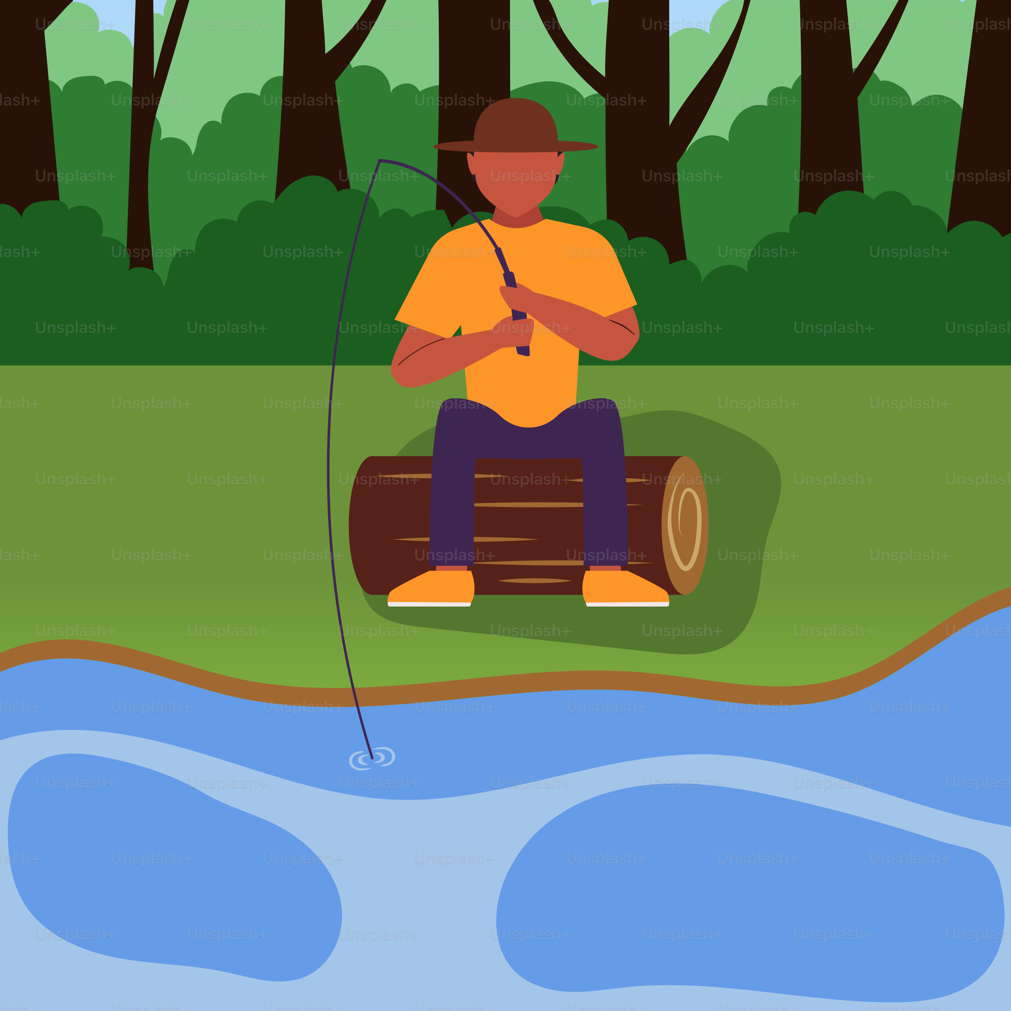 A man sitting on a log fishing in a river vector – Rural Image on Unsplash