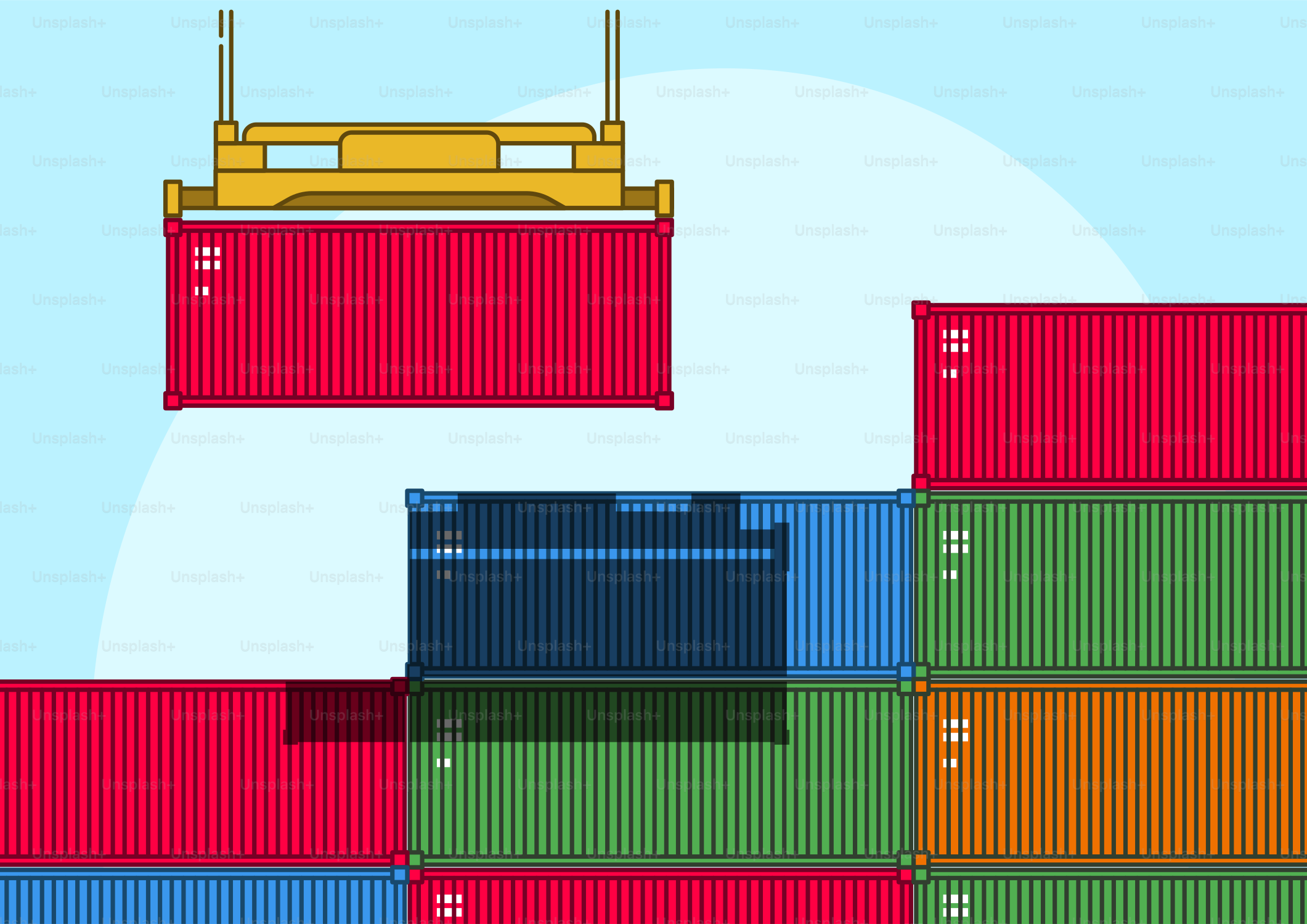 Un dibujo de un contenedor de carga con una grúa encima vector – Imagen ...