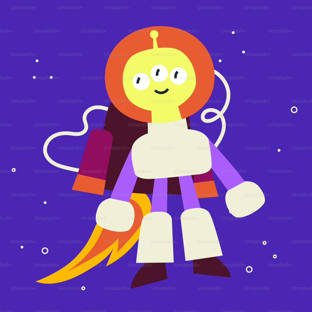 Vektor Karakter kartun dengan roket dengan latar belakang ungu – Gambar ...
