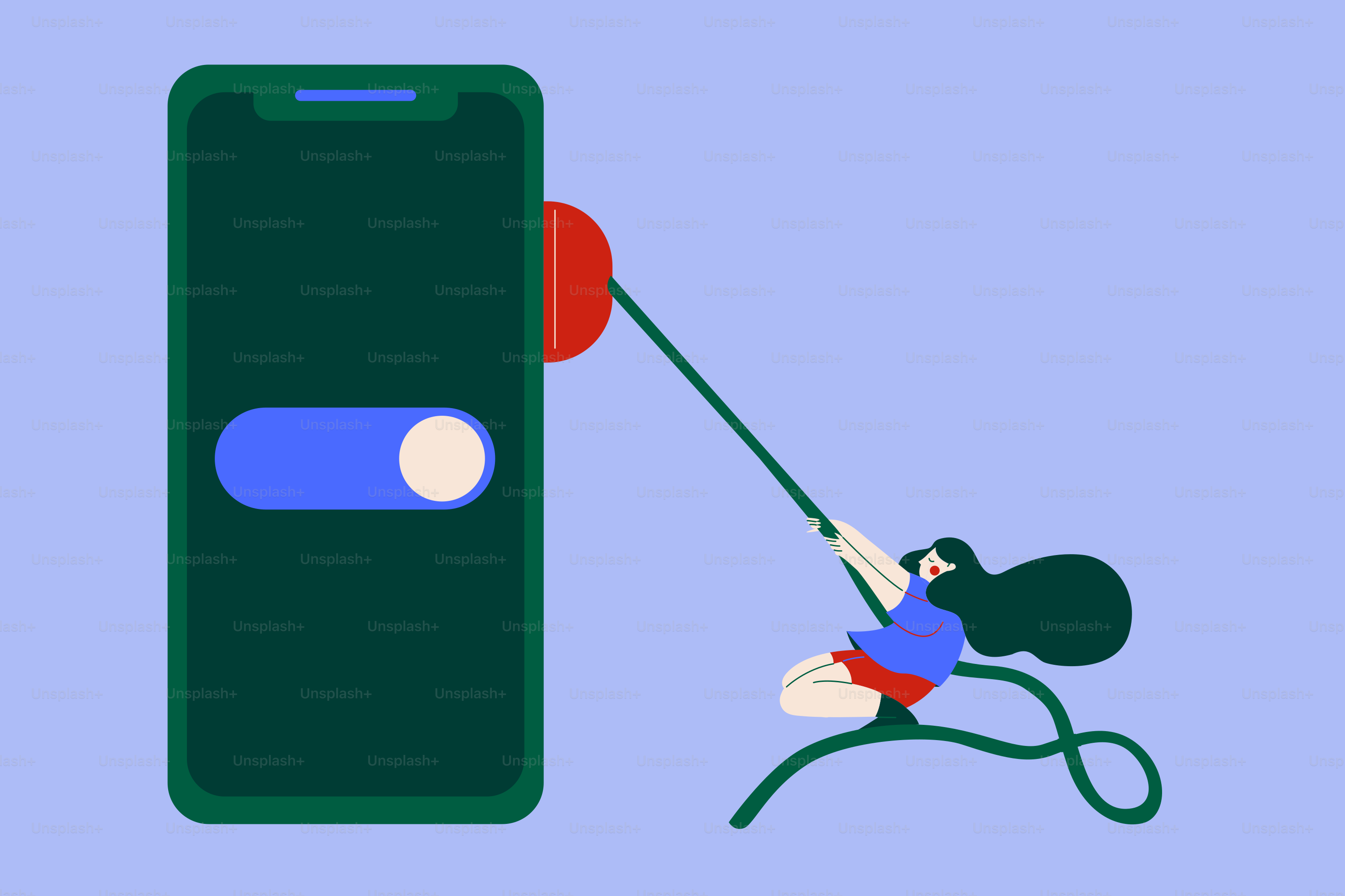 A cartoon character pulling a cell phone with a rope vector – Balance ...