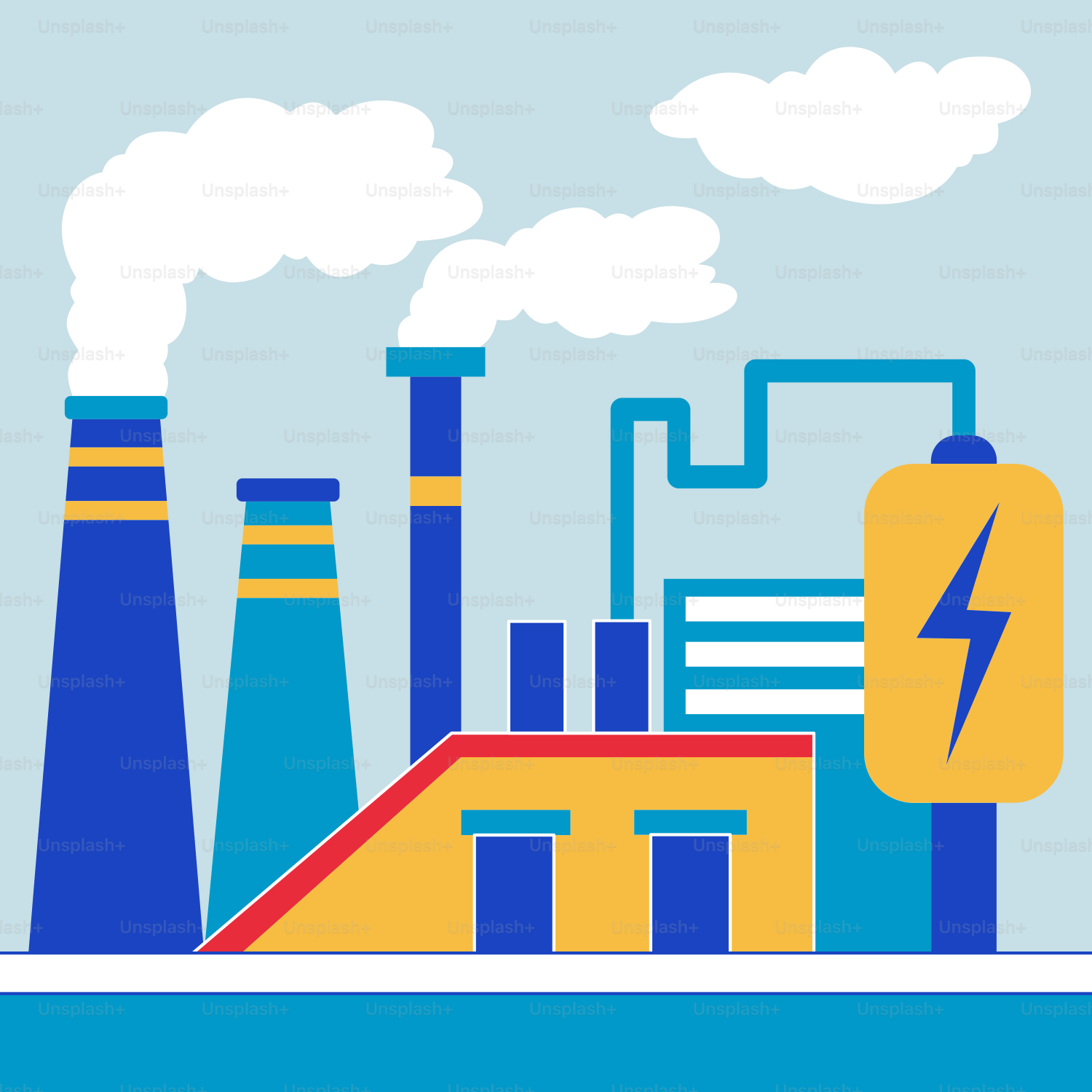 Una fábrica de la que salía mucho humo vector – Imagen de Fondo de ...