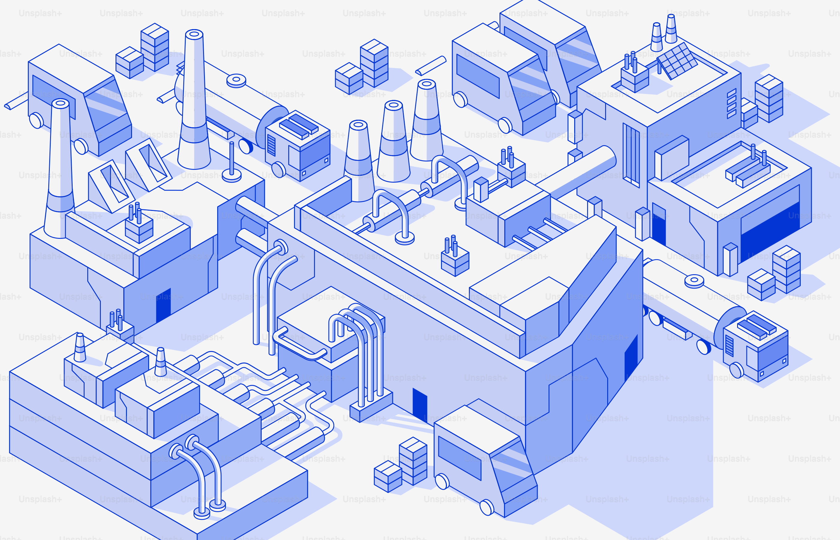 A blue and white illustration of a factory vector – Industry Image on ...