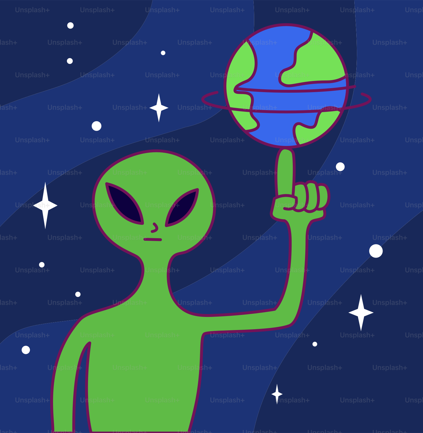 Un alienígena sosteniendo un globo terráqueo en la mano vector – Imagen ...
