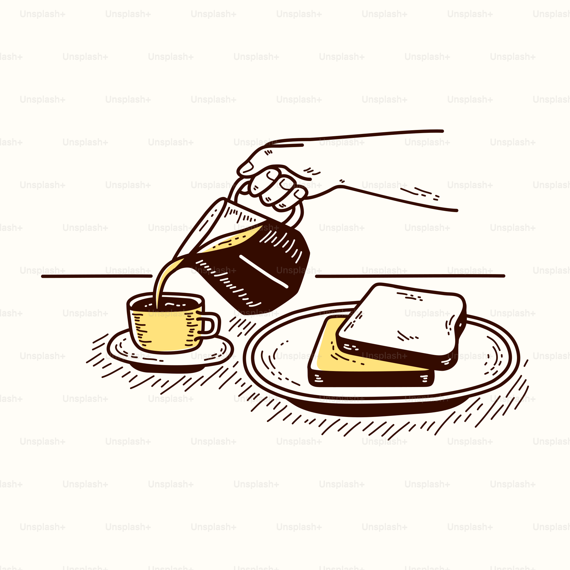 A drawing of a person pouring a cup of coffee vector – Illustrations ...