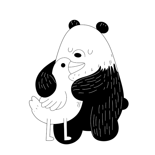 A drawing of a panda hugging a bird vector – Illustrations Image on ...