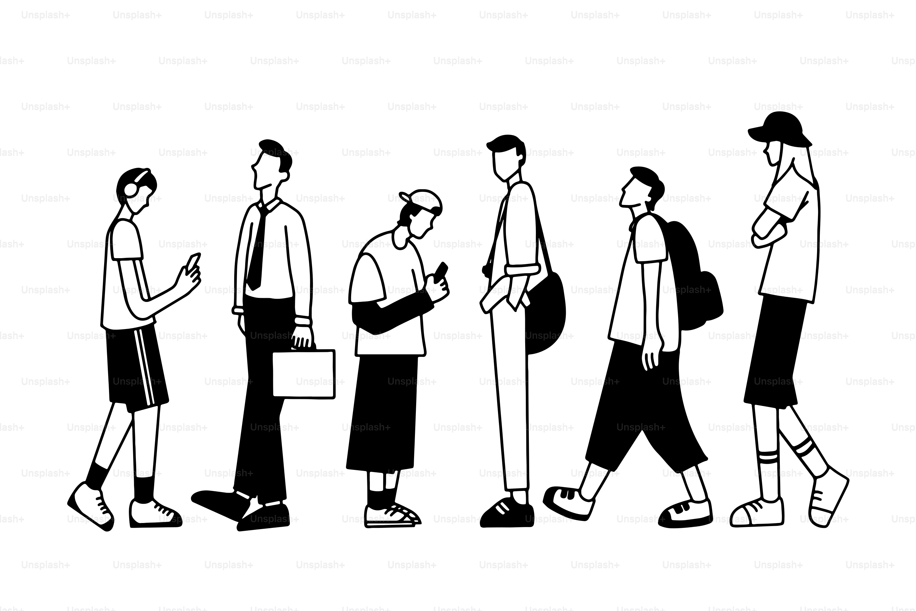 A line drawing of people walking in a line vector – Fashion Image on ...