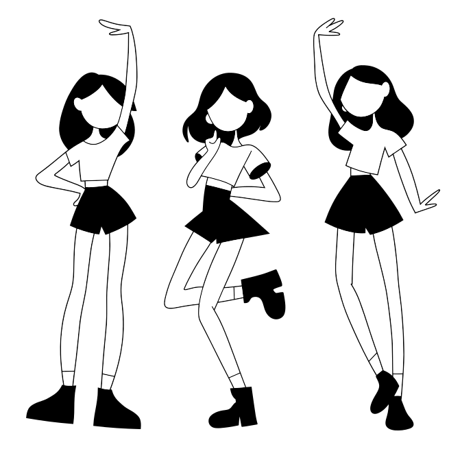 A drawing of a girl in four different poses vector – Dancing Image on ...