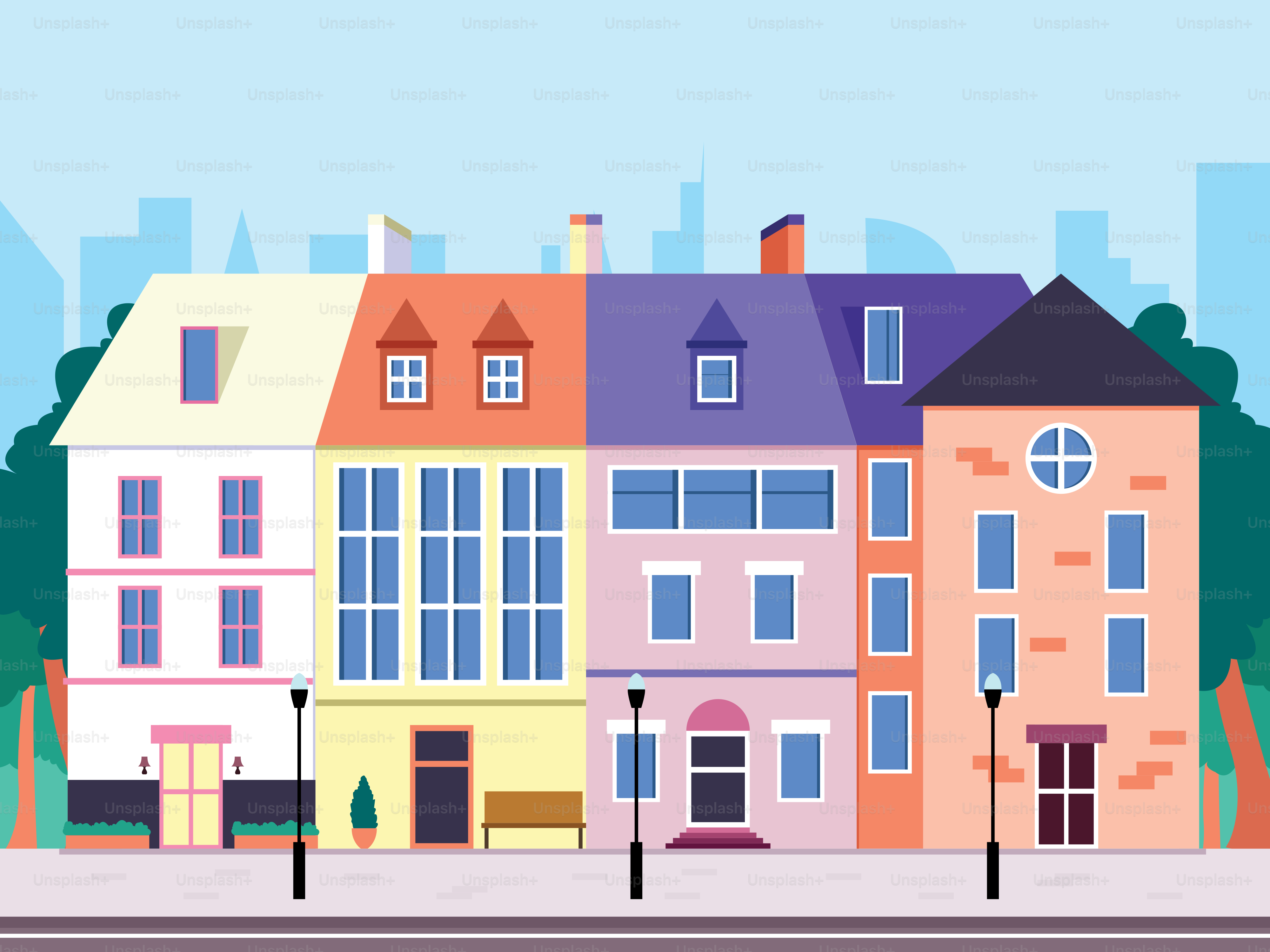 A row of houses on a city street vector – Urban street Image on Unsplash