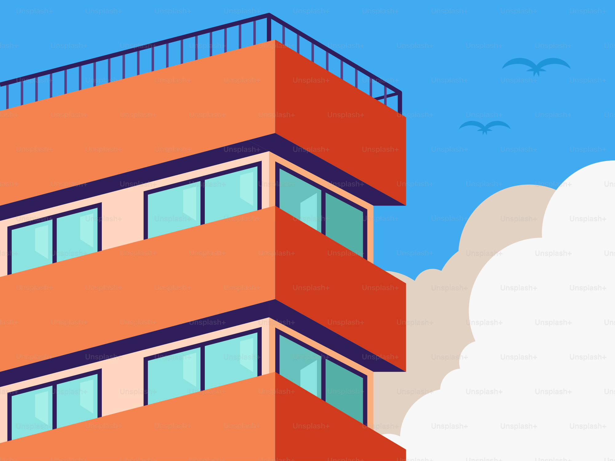 A tall orange building with a sky background vector – Illustrations ...