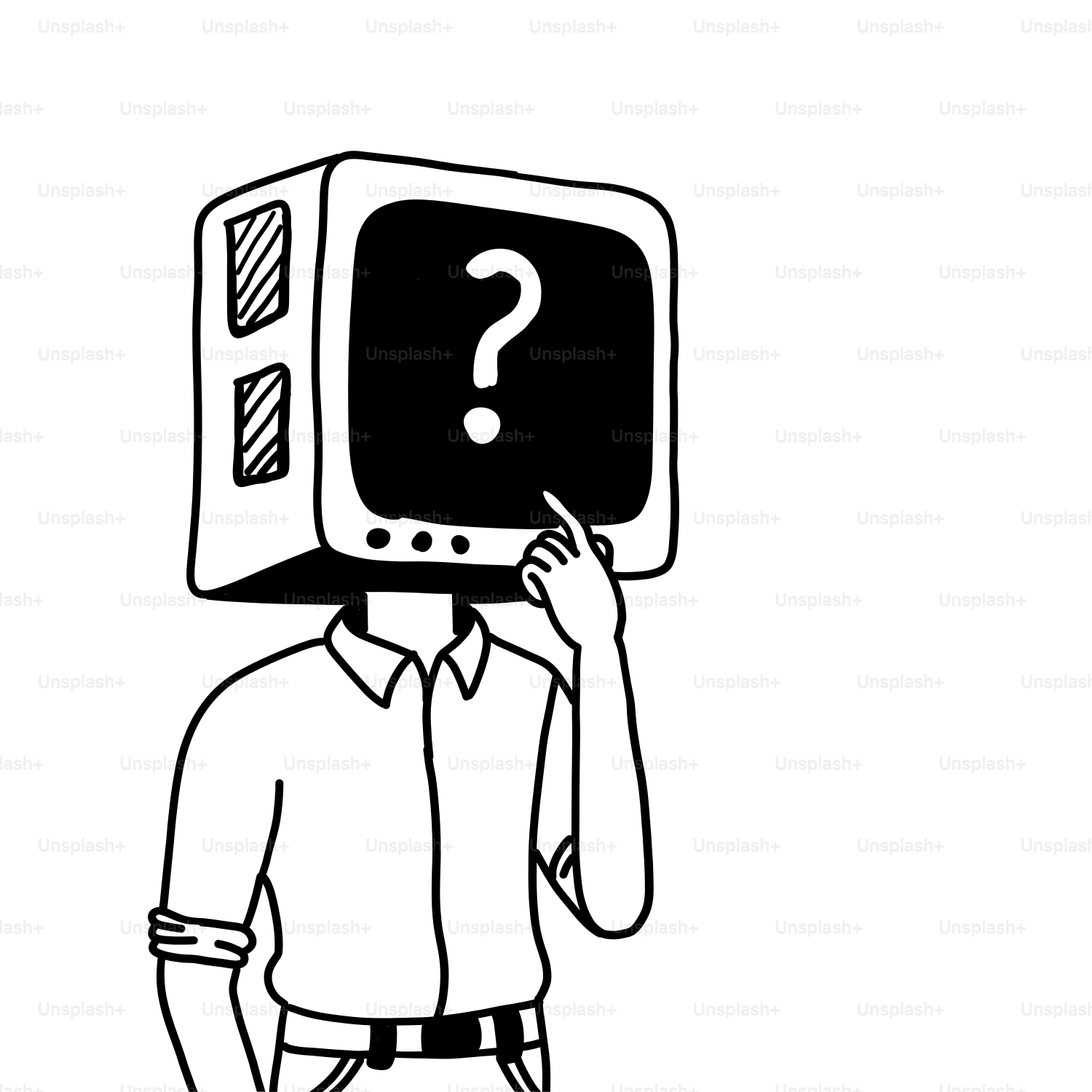 A man holding a television with a question mark on it vector – Doodle ...