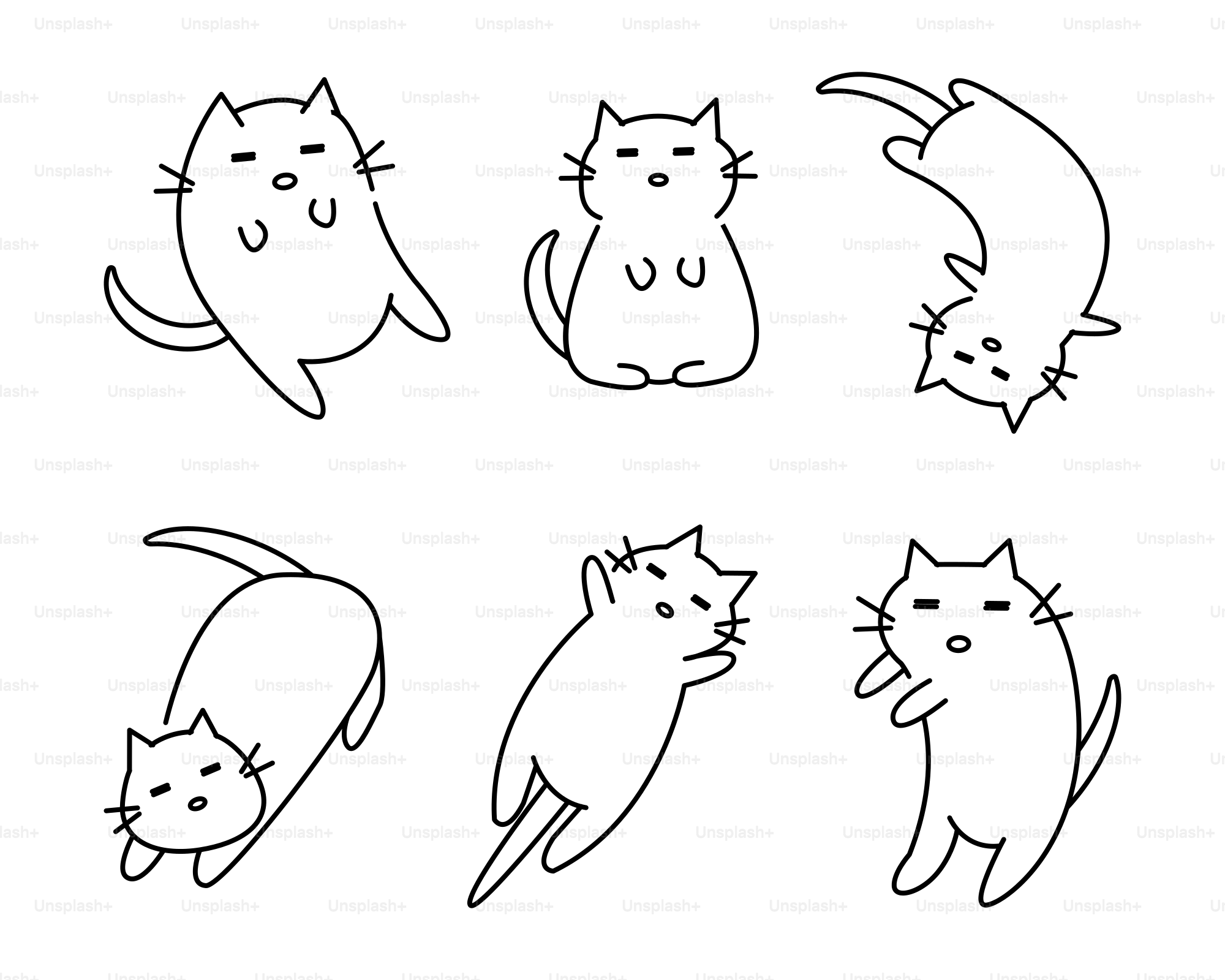 A line drawing of cats with different expressions vector – Kitten Image ...