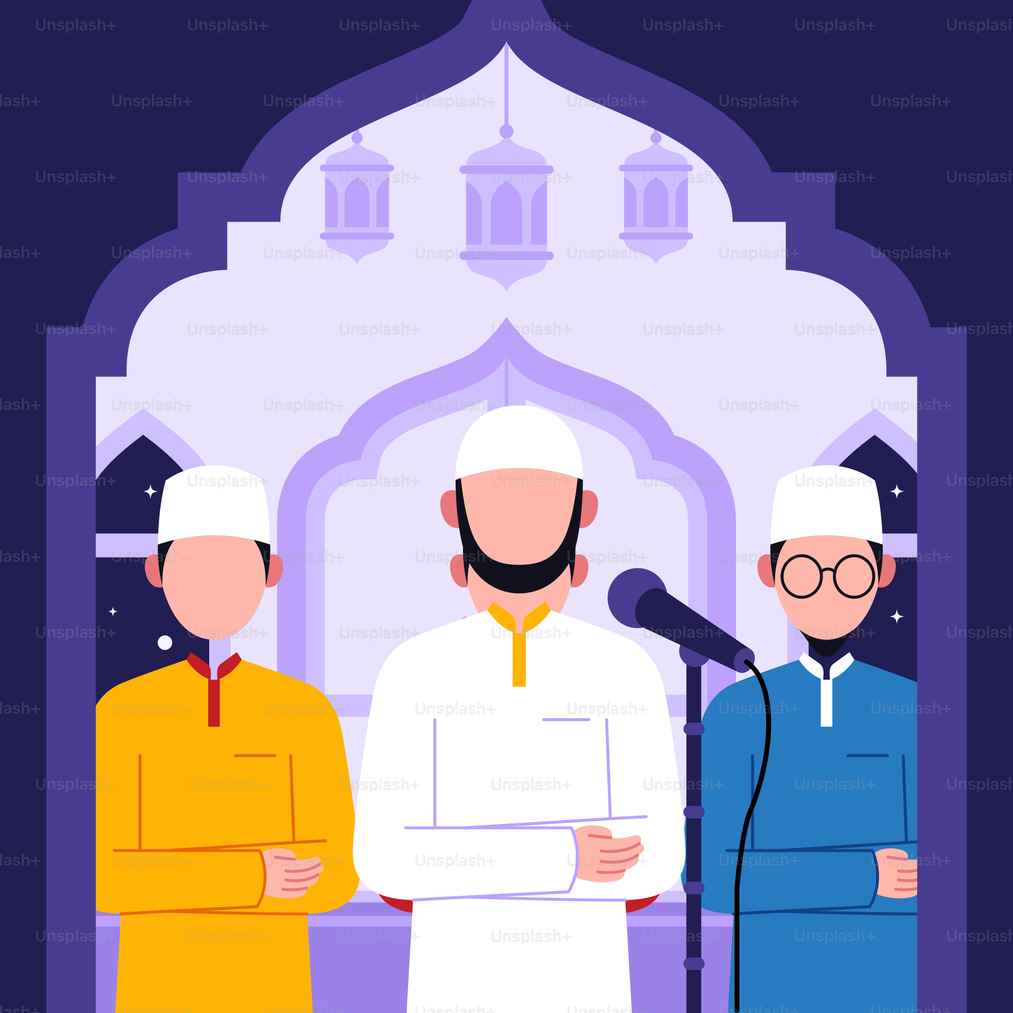 A group of men standing next to each other vector – Mosque Image on ...