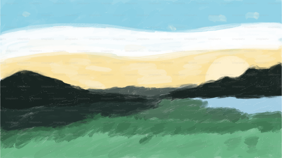 A painting of a landscape with mountains in the background vector ...