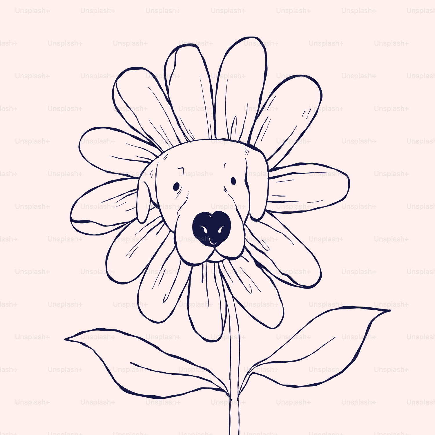 A drawing of a flower with a dog's face on it vector – Flower Image on ...