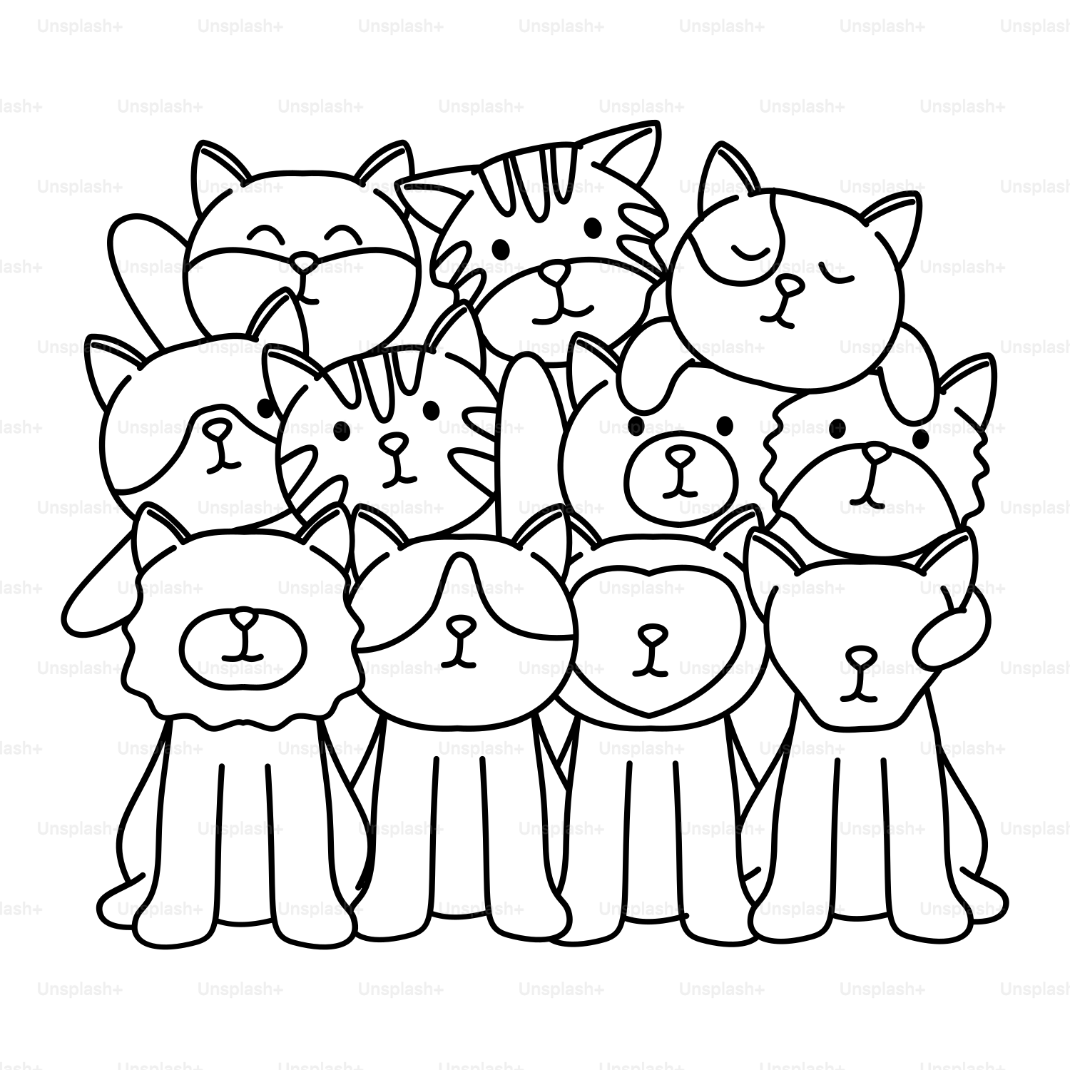 A bunch of cats that are standing together vector – Doodle Image on ...