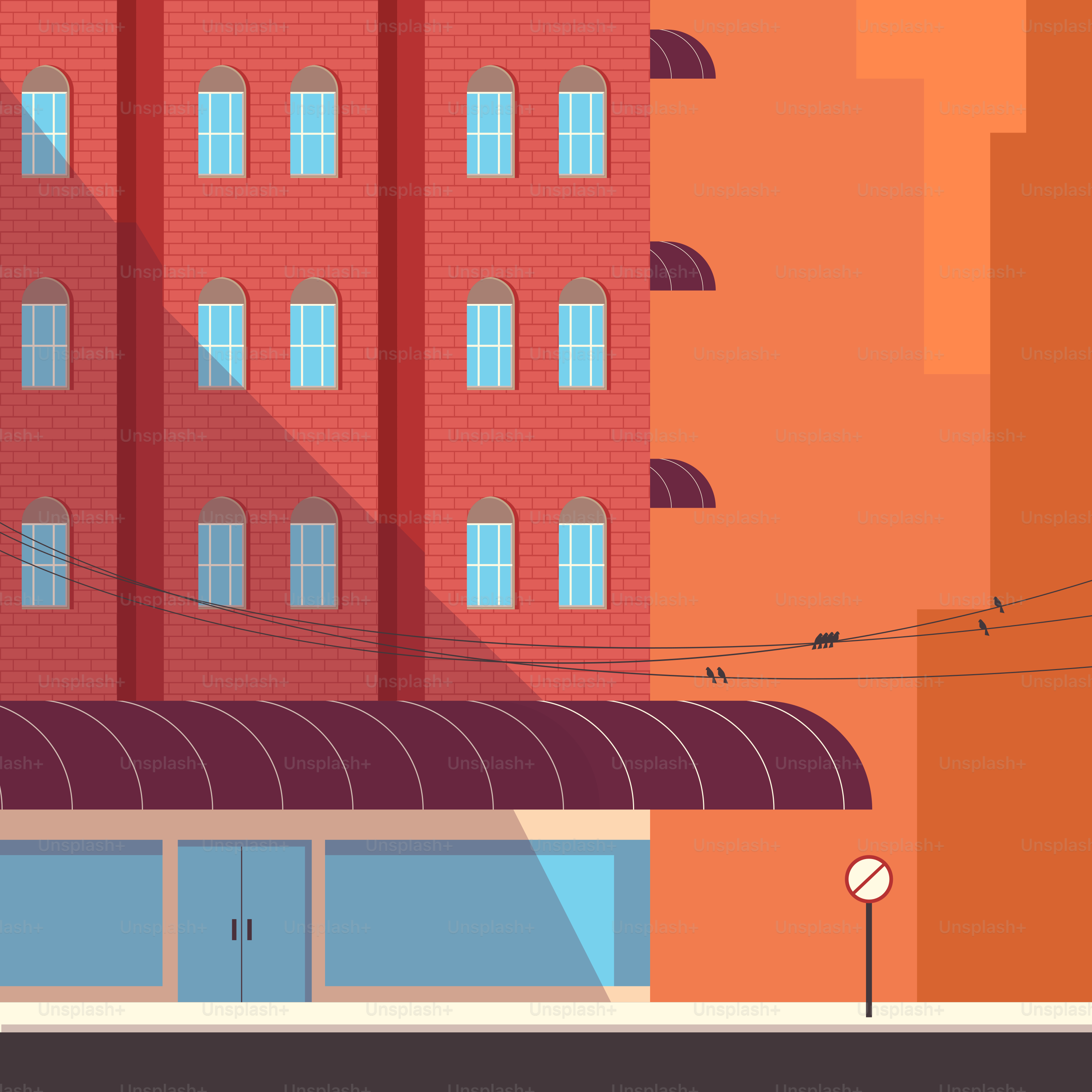 Un alto edificio rojo sentado al lado de una calle vector – Imagen de ...