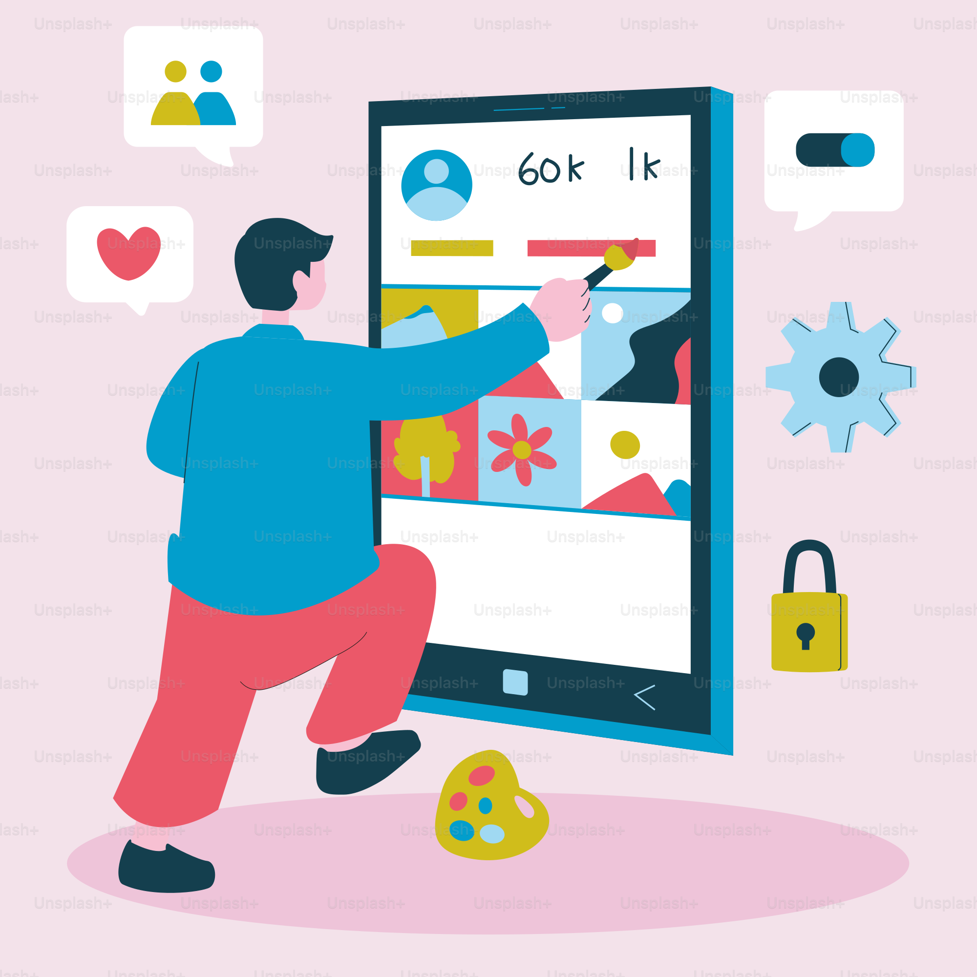 Un uomo che scrive su un grande manifesto vettoriale – Immagine di Reti ...